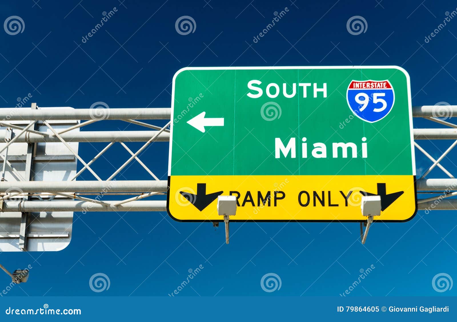 Miami Interstate Sign Against Blue Sky Stock Image - Image of motorway ...