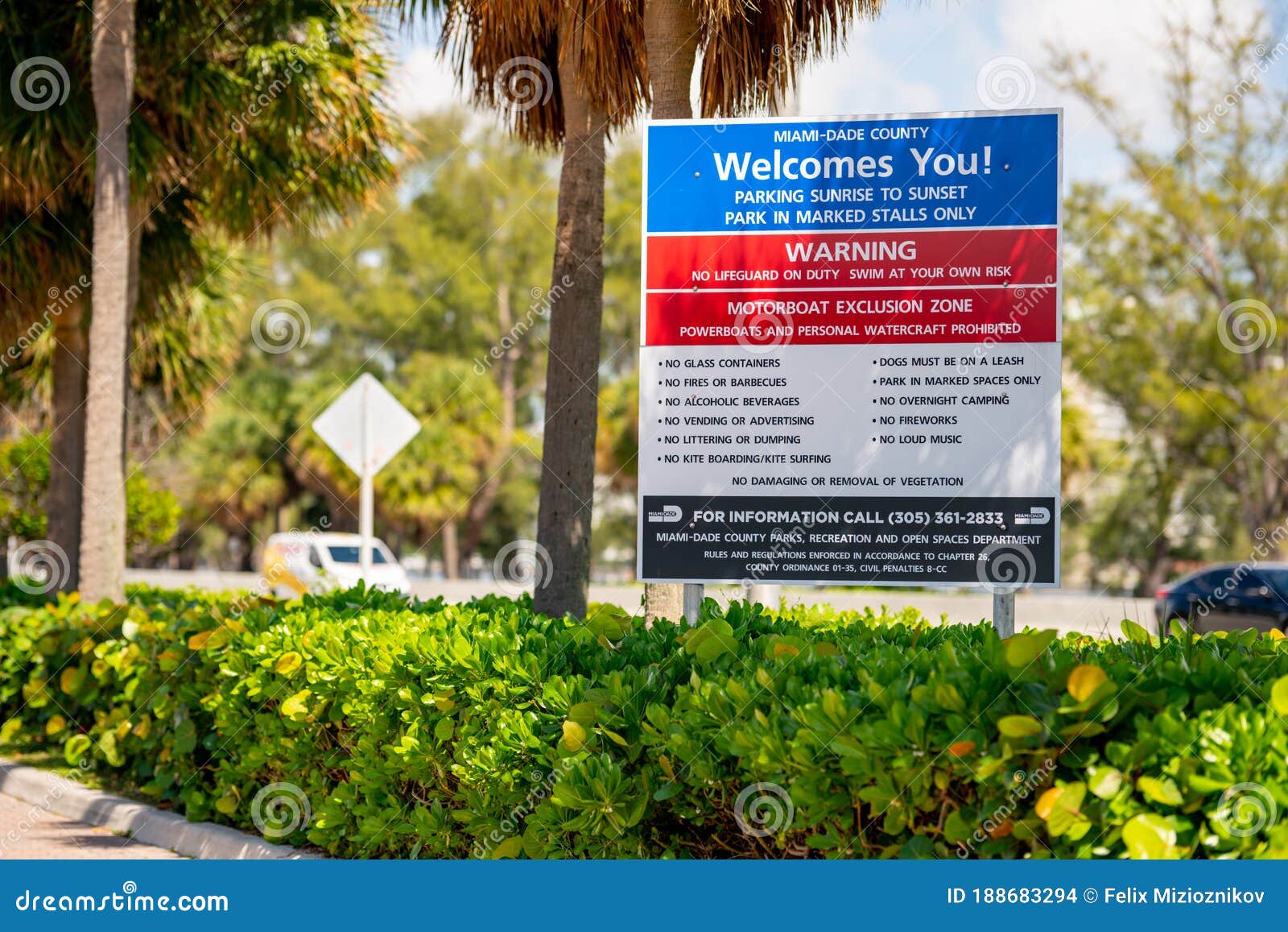 Miami Key Biscayne Posted Rules Sign Stock Photo - Image of posted ...