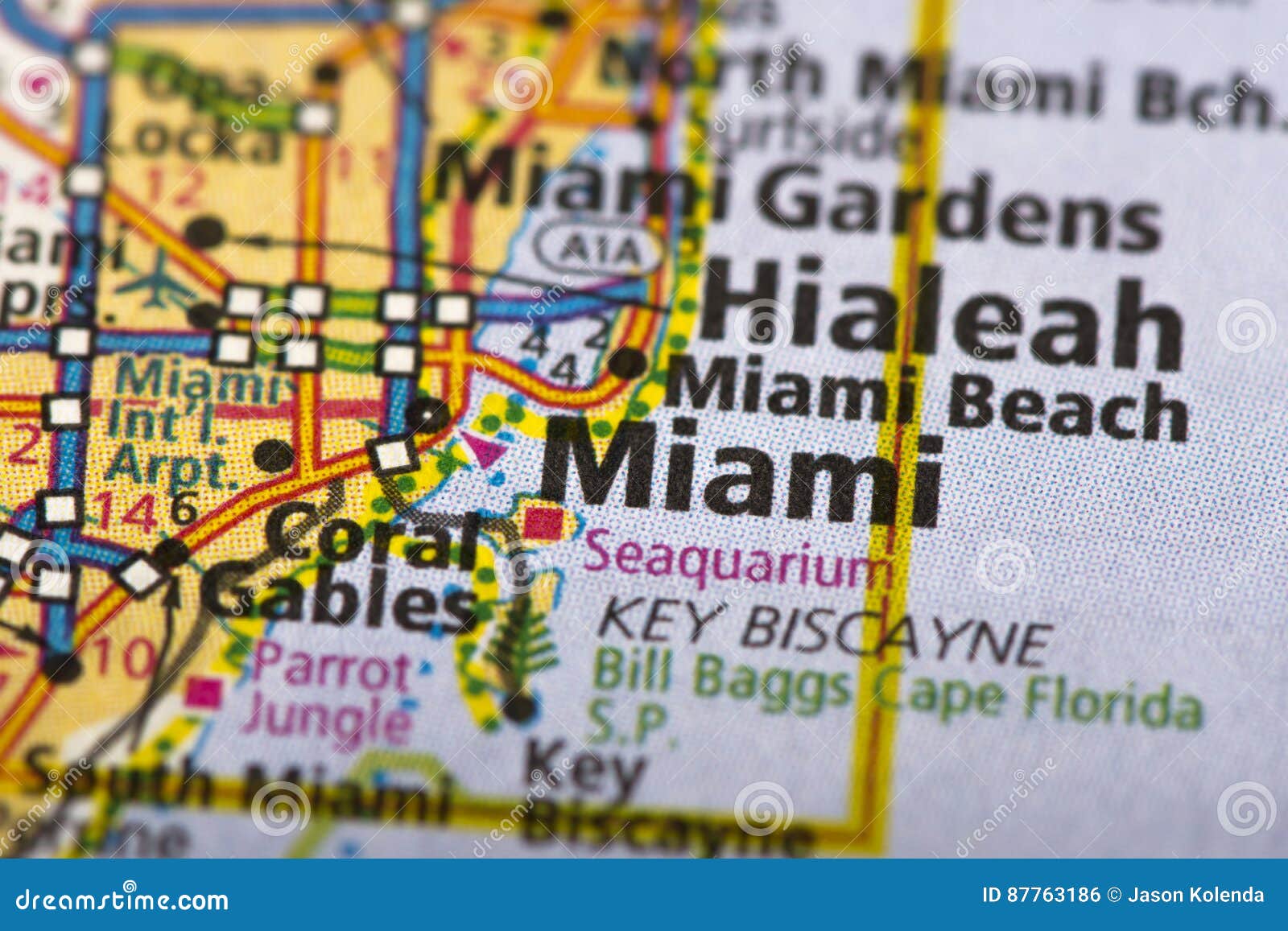 Miami, la Florida en mapa foto de archivo. Imagen de fondo - 87763186