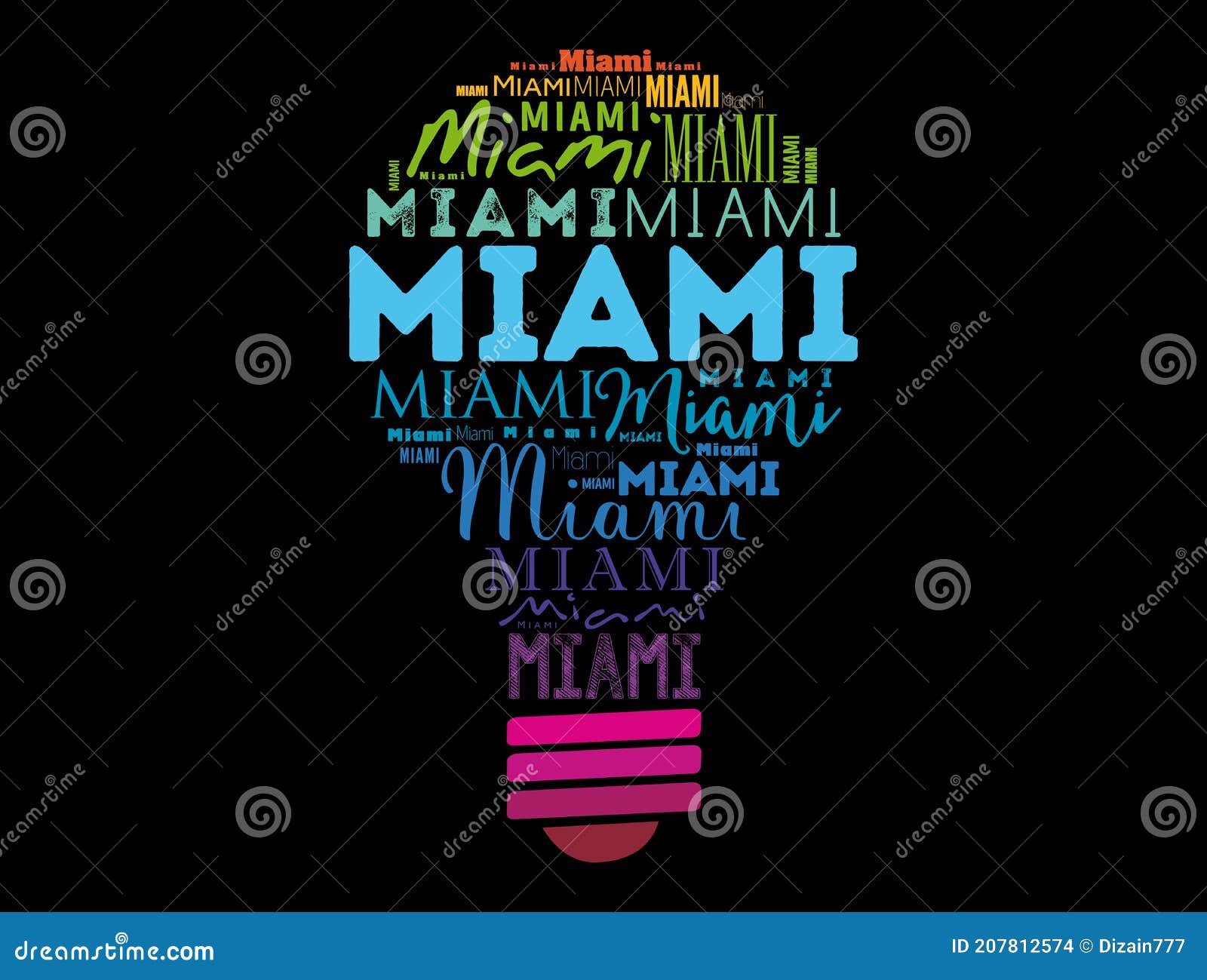 Miami Light Bulb Word Cloud Stock Illustration - Illustration of bulb ...