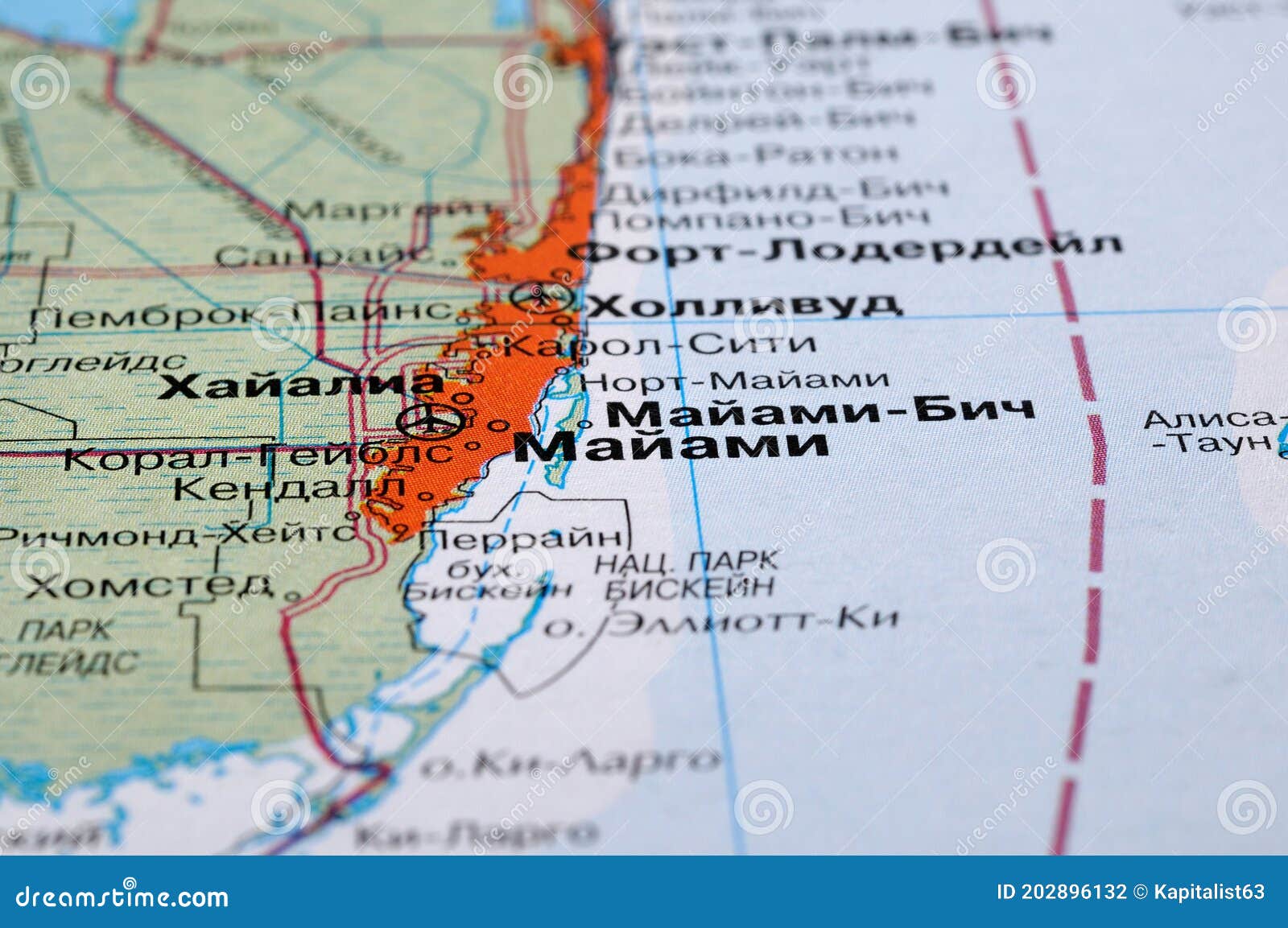 Miami on a Map with Russian Language Stock Photo - Image of macro ...