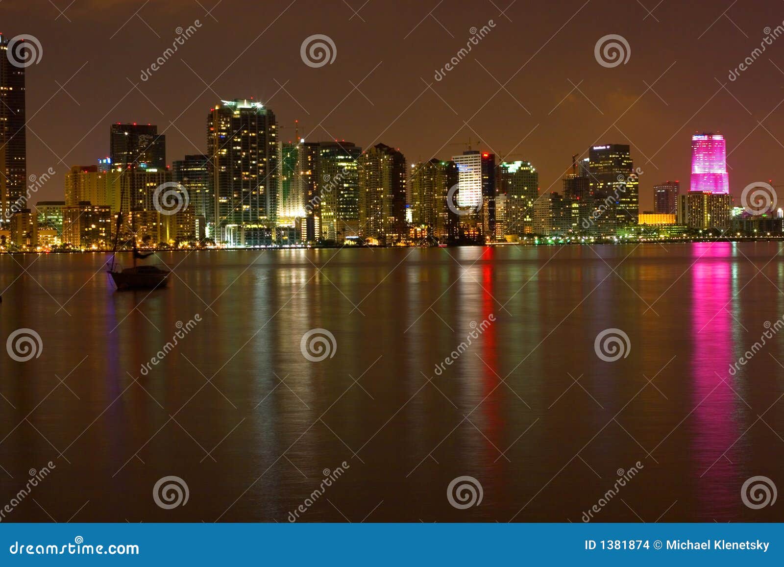 Miami at Night stock photo. Image of city, oceanfront - 1381874