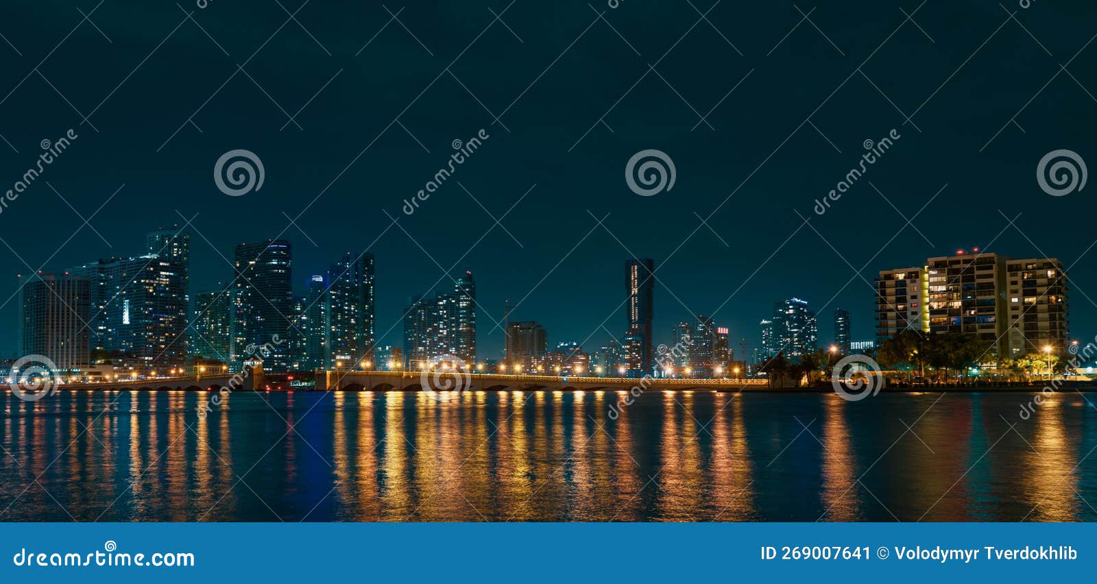Miami Night. Panoramic View of Miami Skyline and Coastline. Stock Image ...