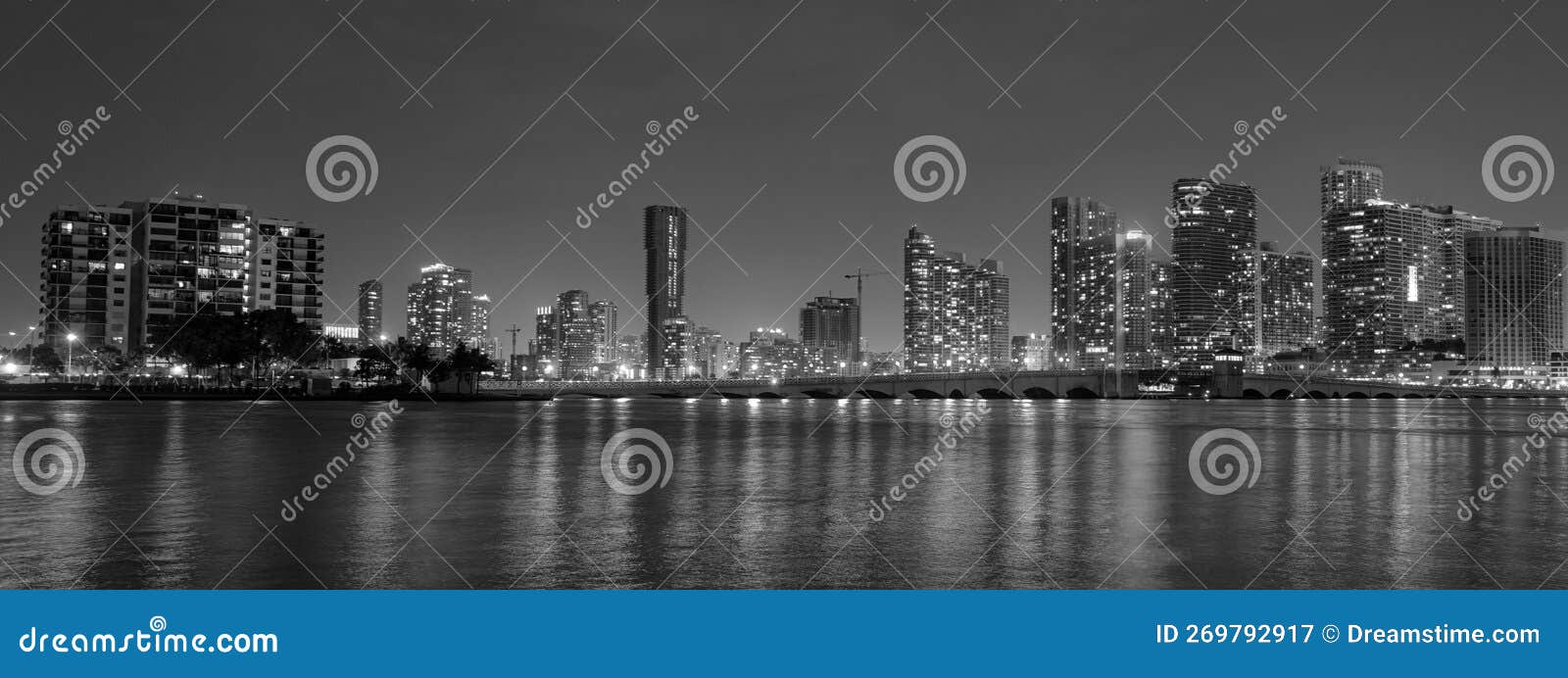 Miami Night. Panoramic View of Miami Skyline and Coastline. Stock Image ...