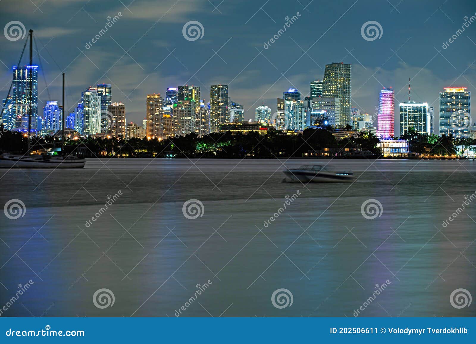 Miami Night. Panoramic View of Miami Skyline and Coastline, Florida ...