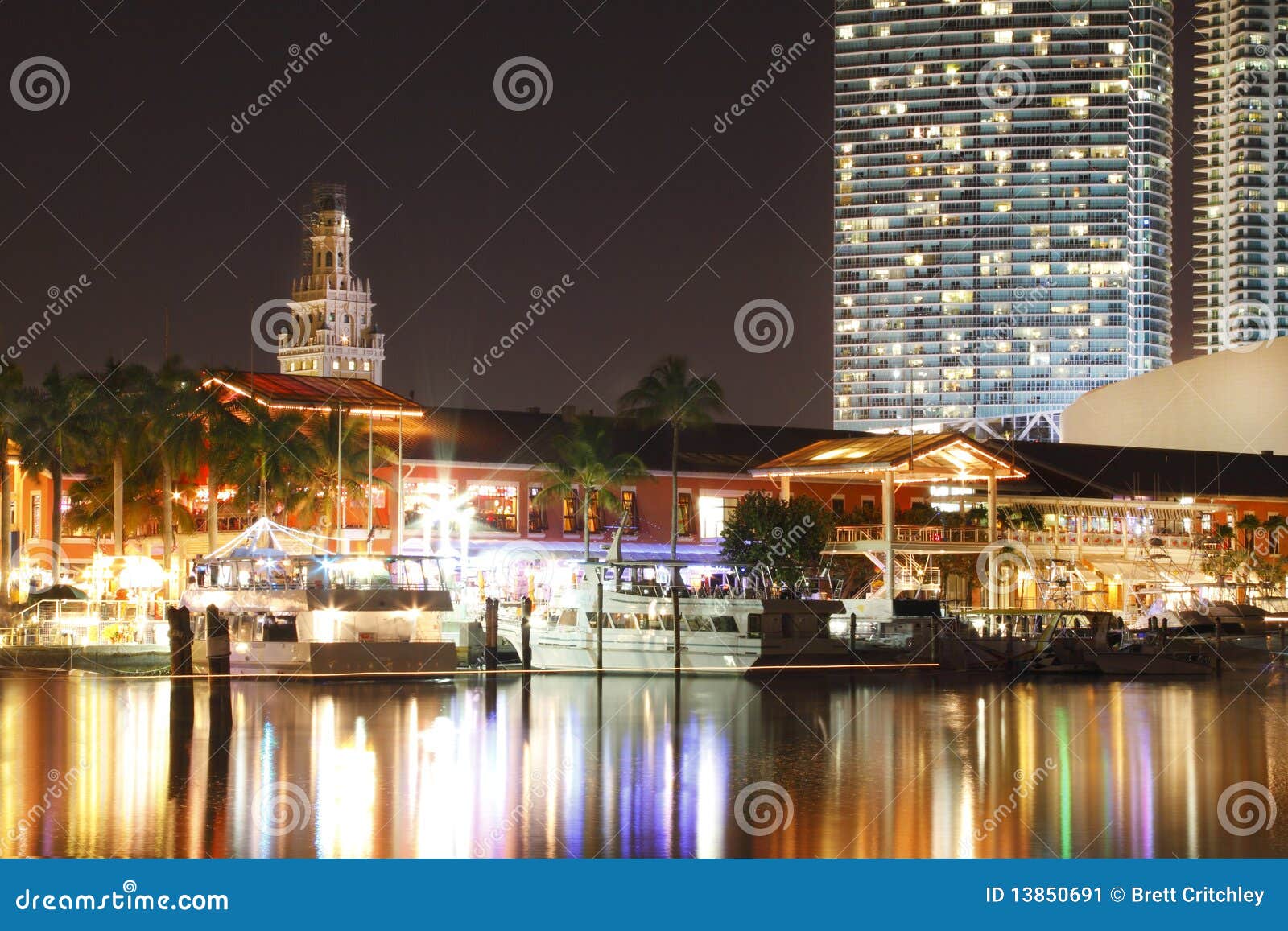 Miami night skyline stock image. Image of buildings, bars - 13850691