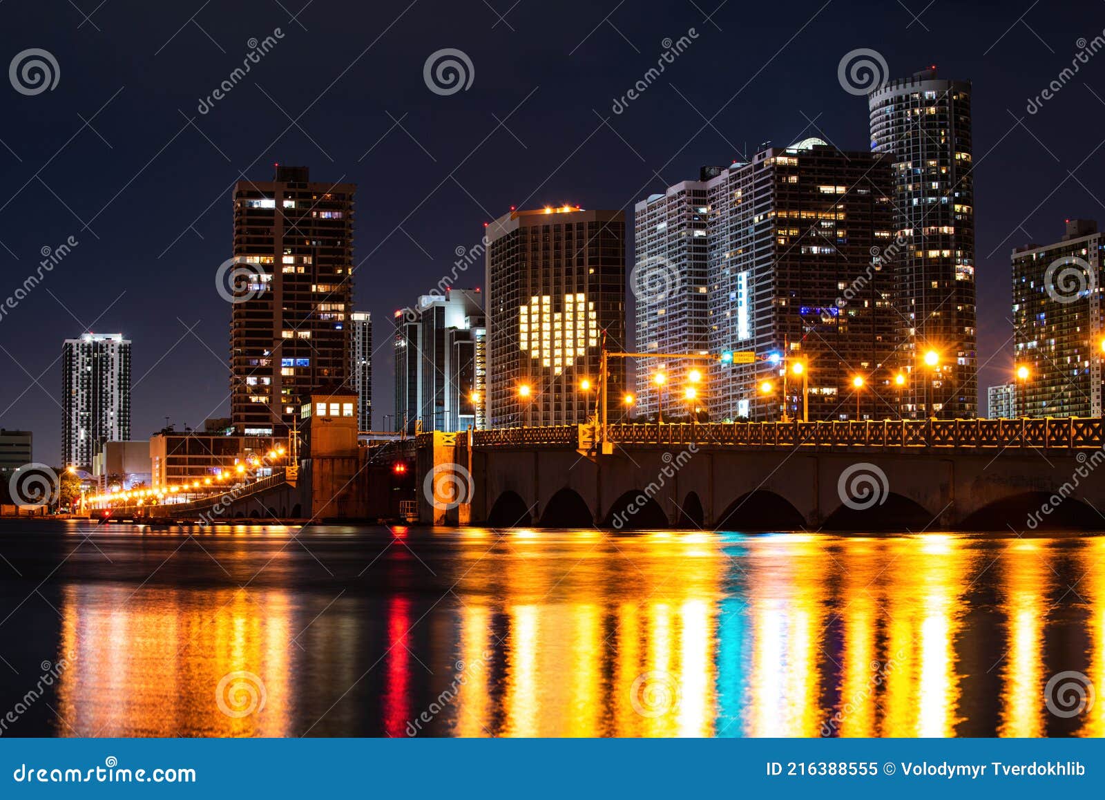 Miami Night. Miami Skyline Panorama after Sunset. Stock Image - Image ...