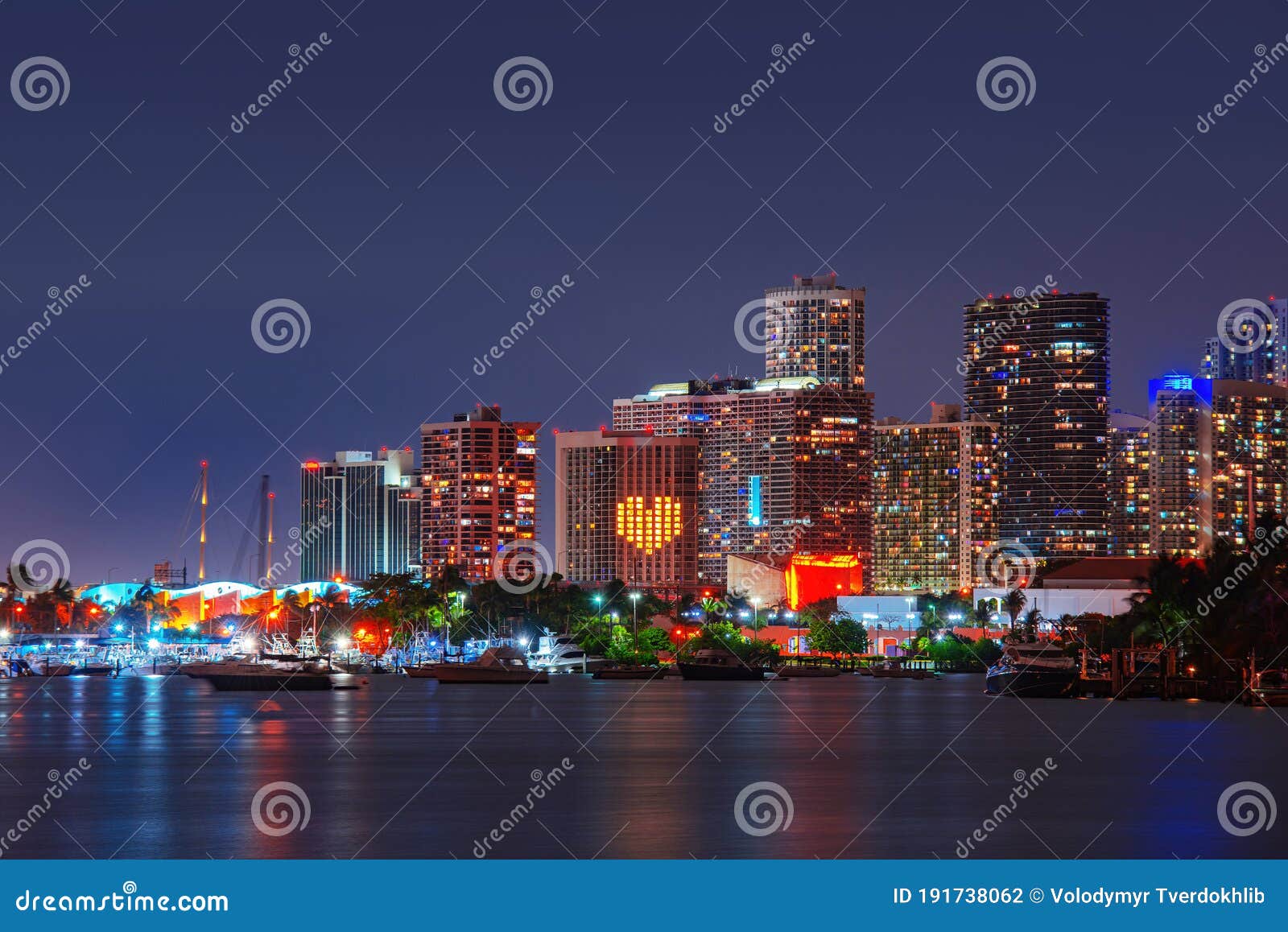 Miami Night. Skyline City Miami Lighting Lights Sea Ocean Sunset Night ...