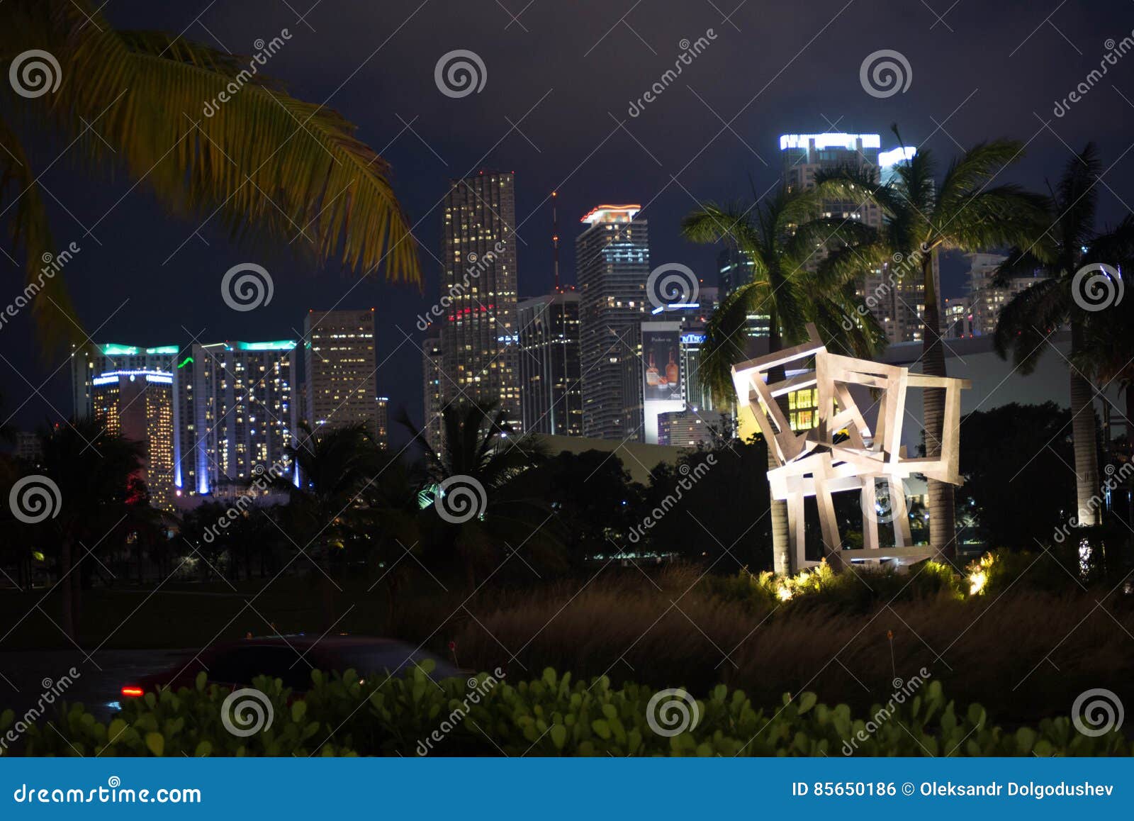 Miami Night. Skyline City Miami Lighting Lights Sea Ocean Sunset Night ...