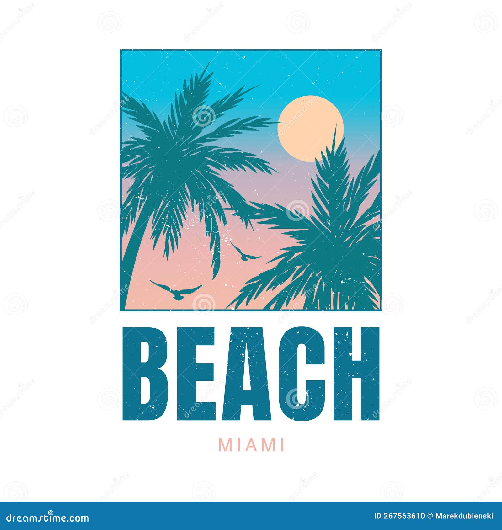 Miami, Florida Beach Design for Apparel. Exotic Vintage Emblem. Summer ...