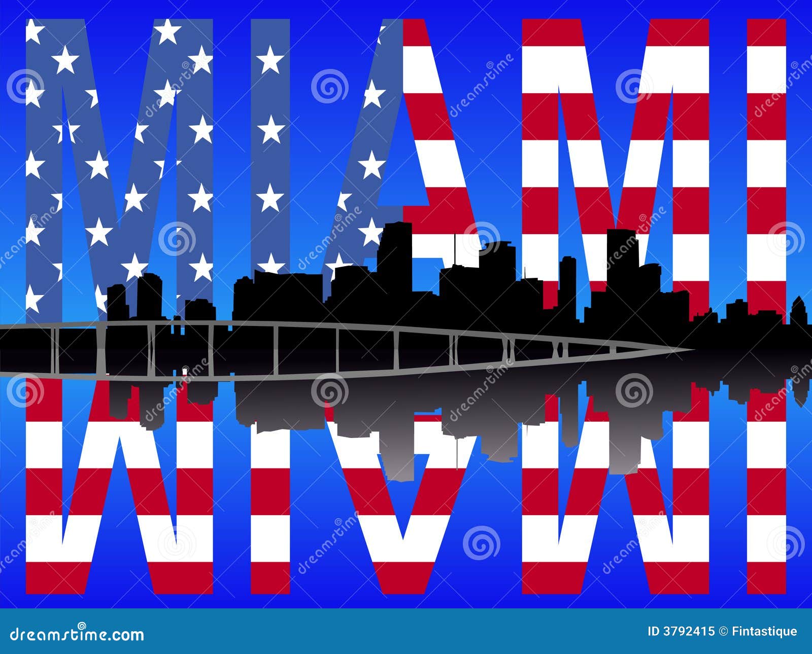 Miami reflected with flag stock vector. Illustration of silhouette ...