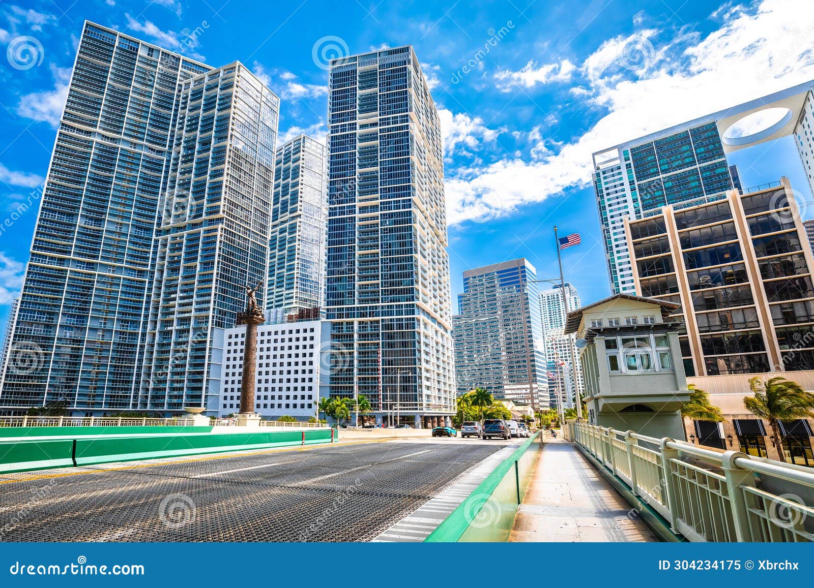 Miami River Bridge and Skyline View, Florida Stock Image - Image of ...