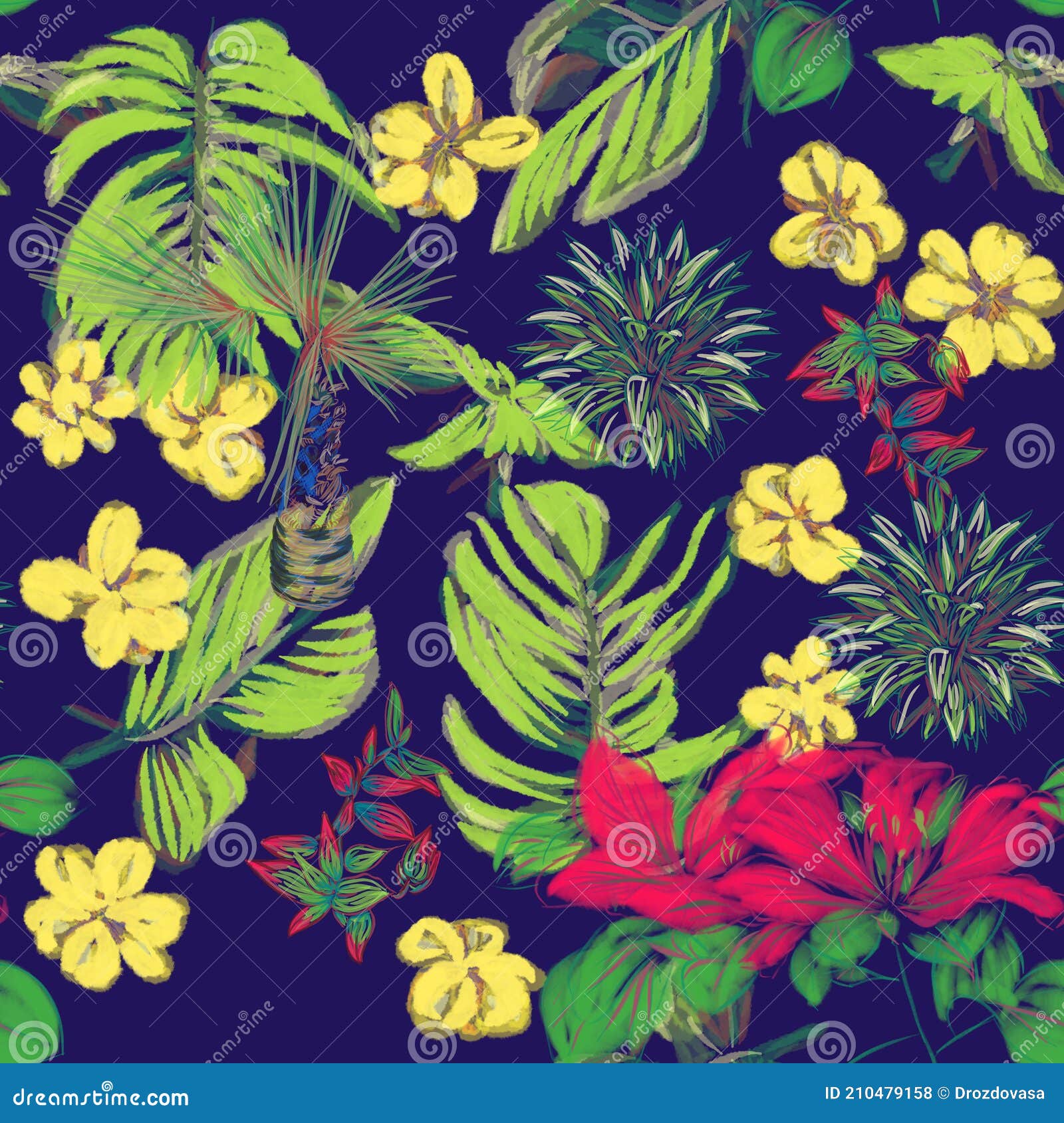 Miami 80s Floral Pattern on Blue Background Stock Vector - Illustration ...