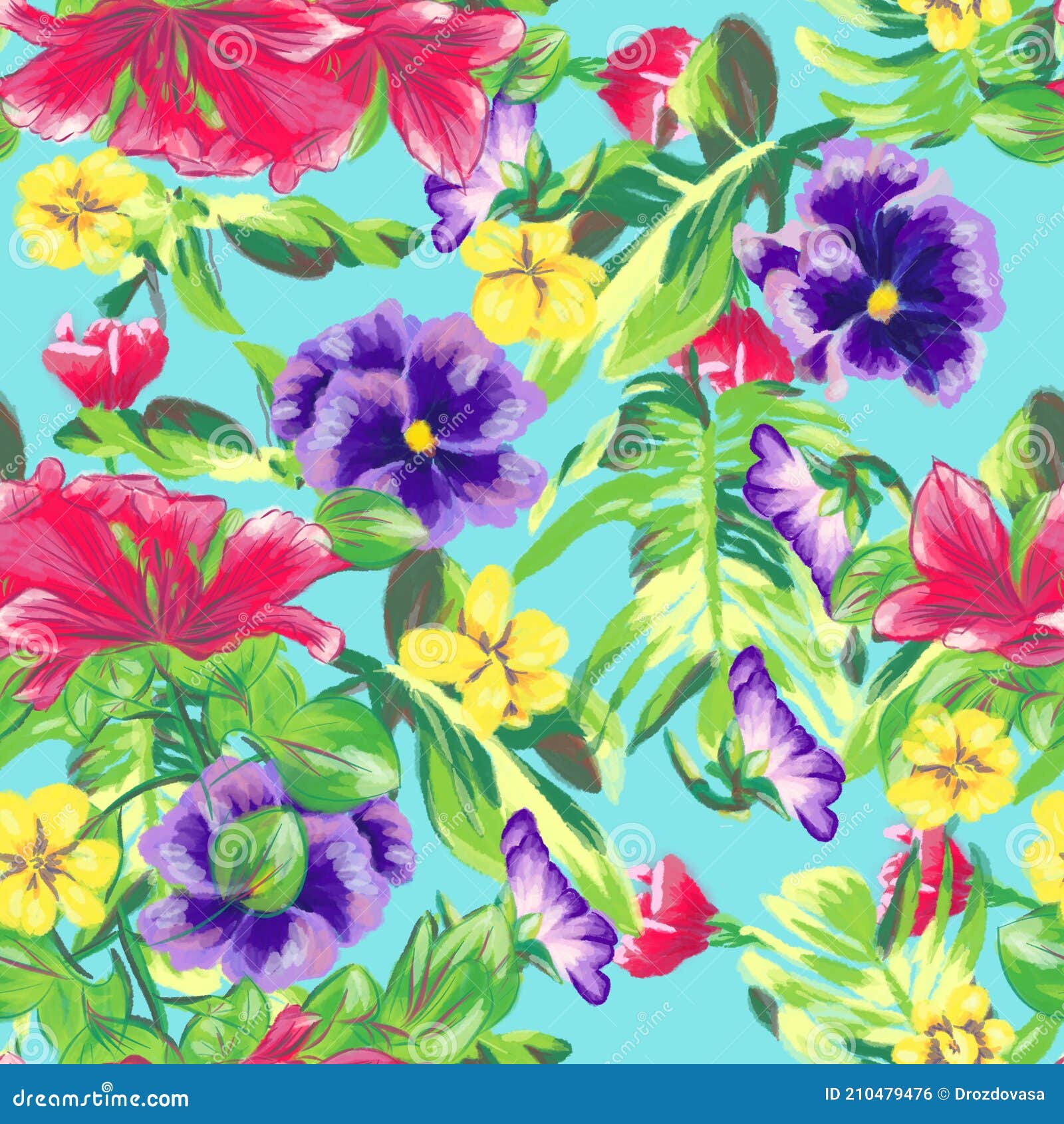 Miami 80s Floral Pattern on a Blue Background Stock Vector ...