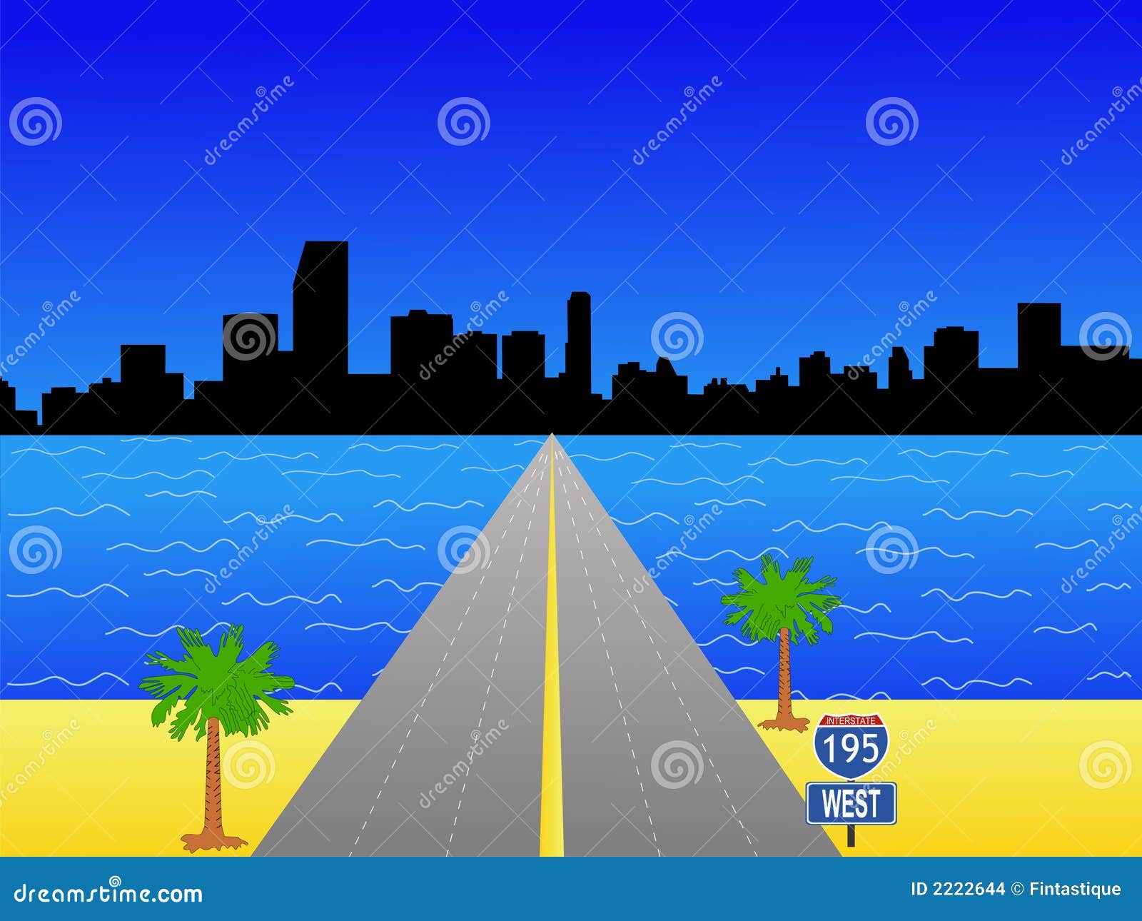 Miami Skyline Silhouette With Sunset Illustration | CartoonDealer.com ...