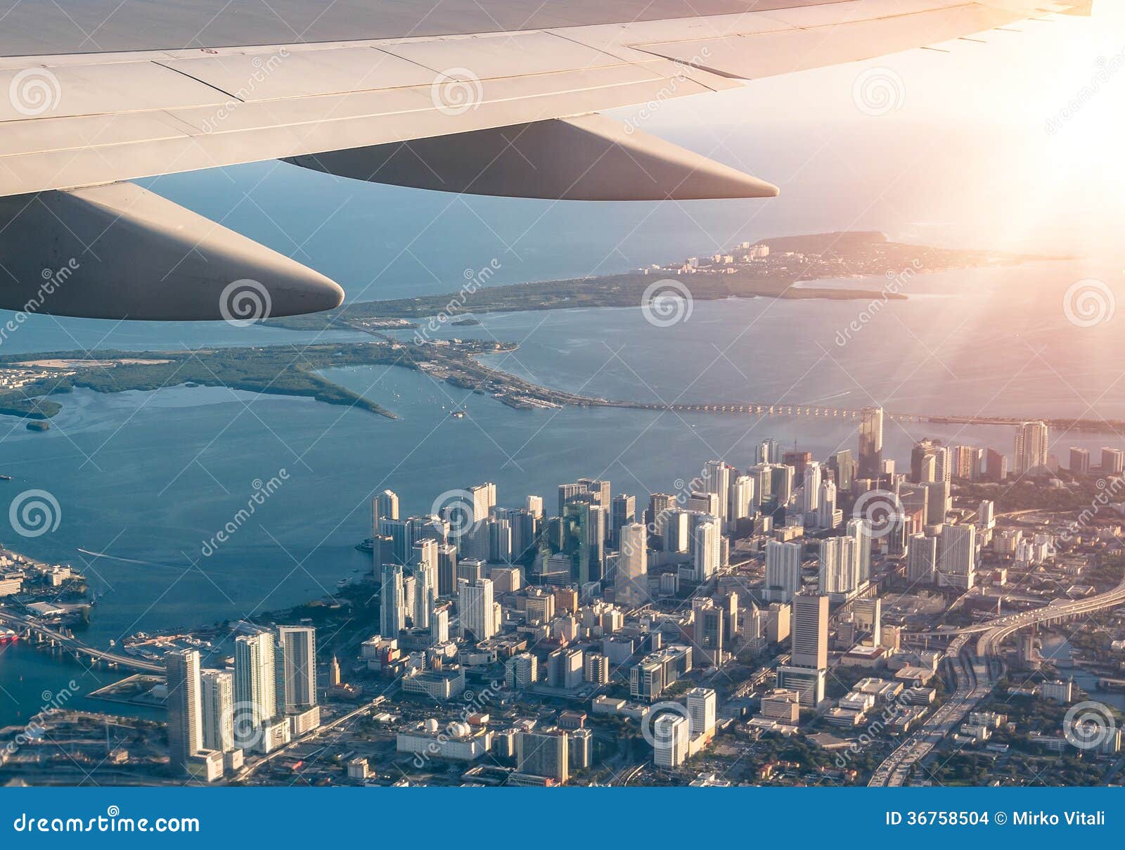 Miami Skyline from the Airplane Stock Photo - Image of cityscape ...
