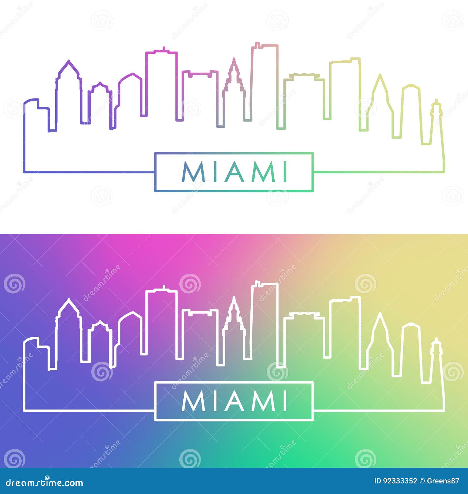 Miami Skyline. Colorful Linear Style Stock Vector - Illustration of ...