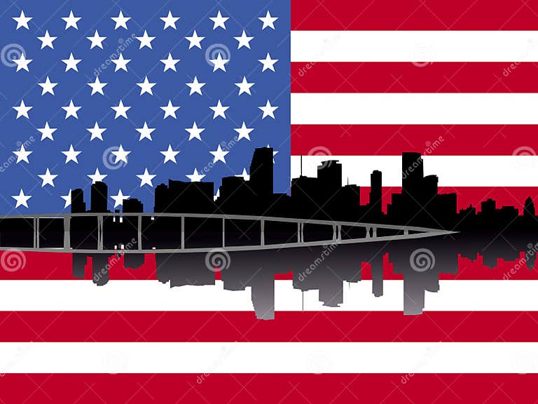 Miami skyline with flag stock vector. Illustration of building - 3722045