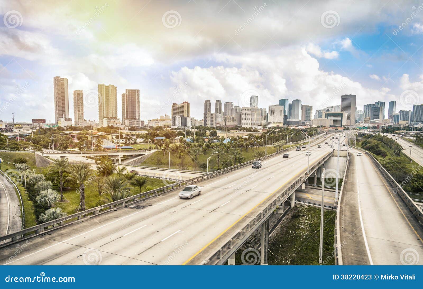 Miami skyline and Highways stock image. Image of florida - 38220423