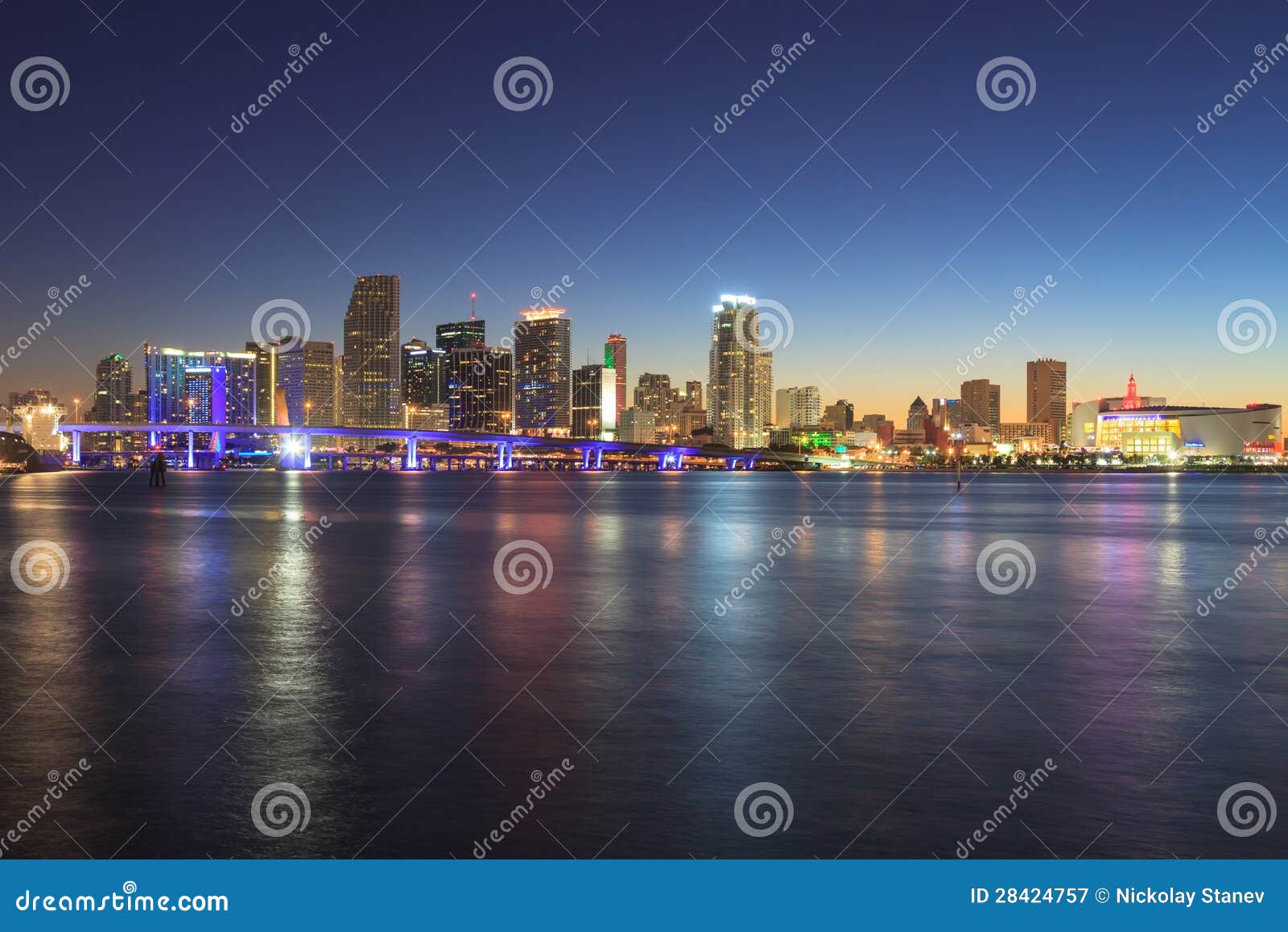 Miami Skyline at Night stock image. Image of causeway - 28424757