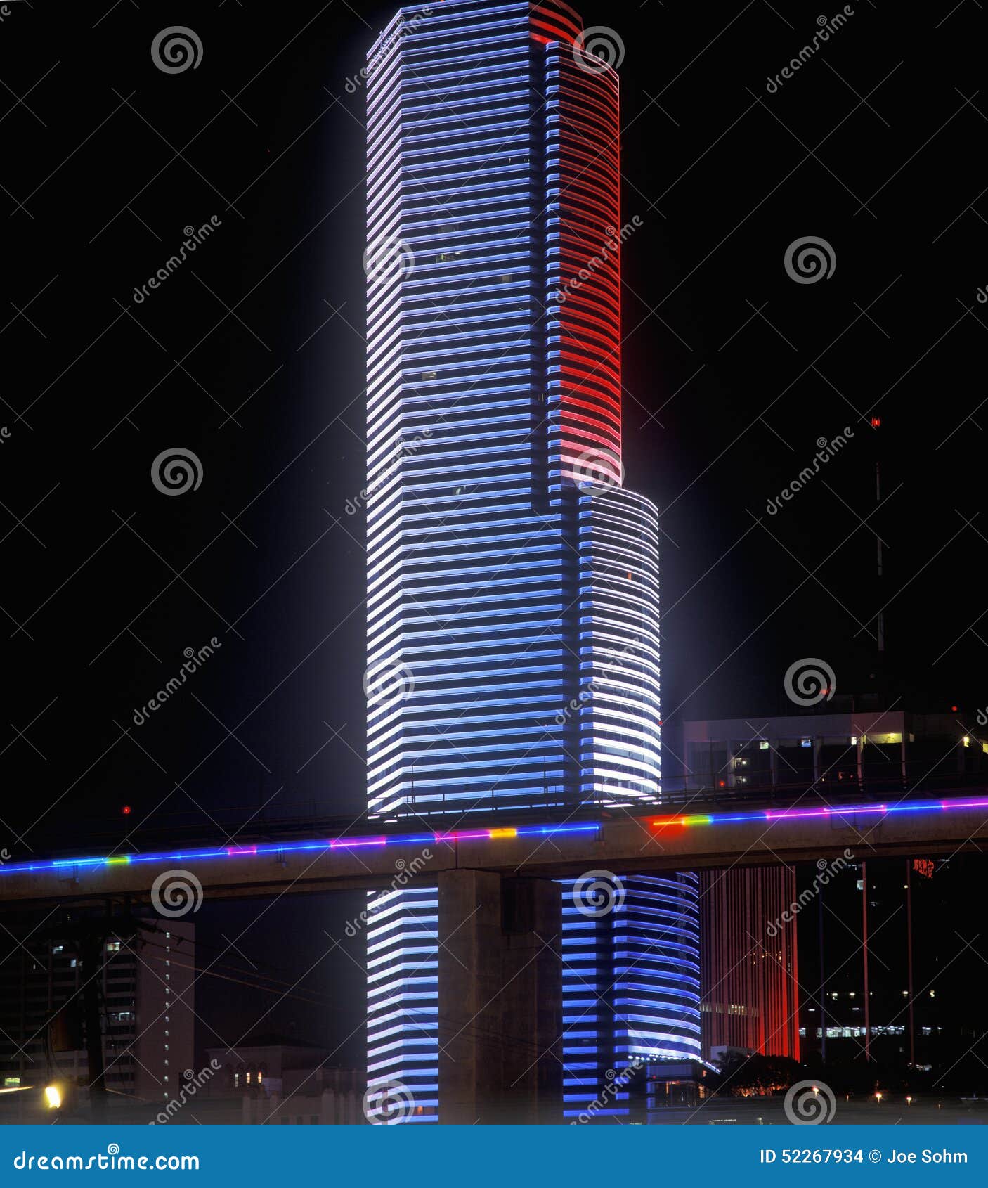 Miami Skyline by Night, Centrust Building and Metro Rail, Miami ...