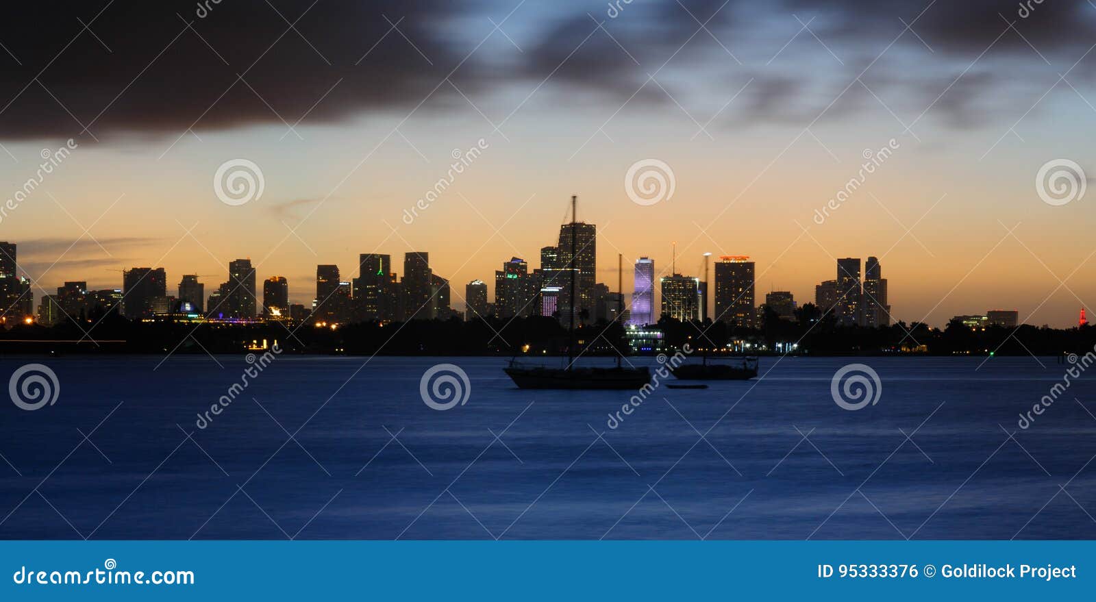Miami Skyline at Night stock photo. Image of exterior - 95333376