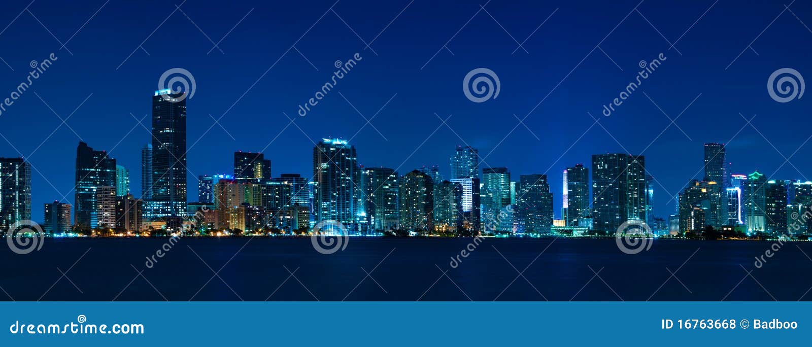 Miami Skyline Night Panorama Stock Photo - Image of lights, downtown ...