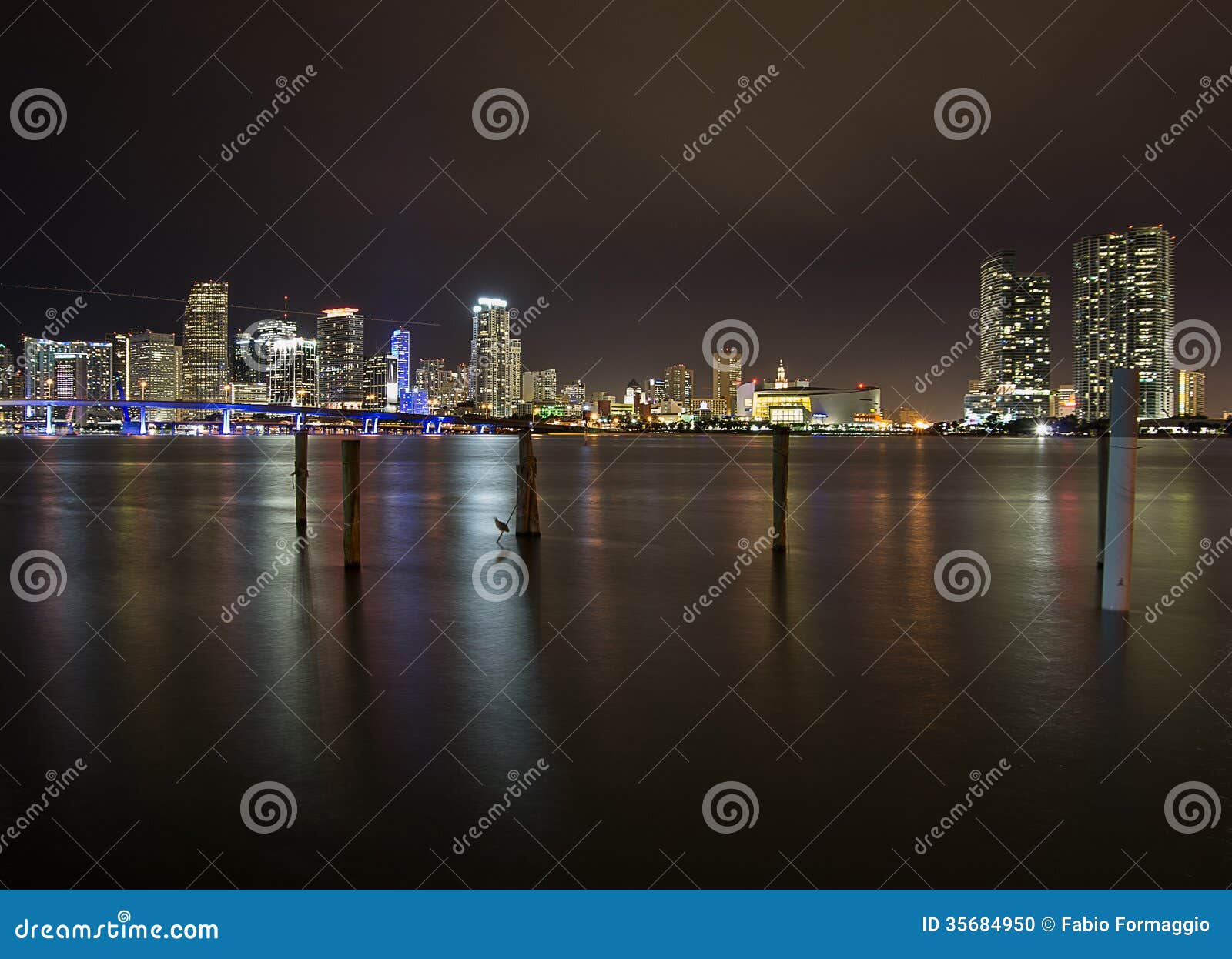 Miami skyline by night stock photo. Image of cityscape - 35684950