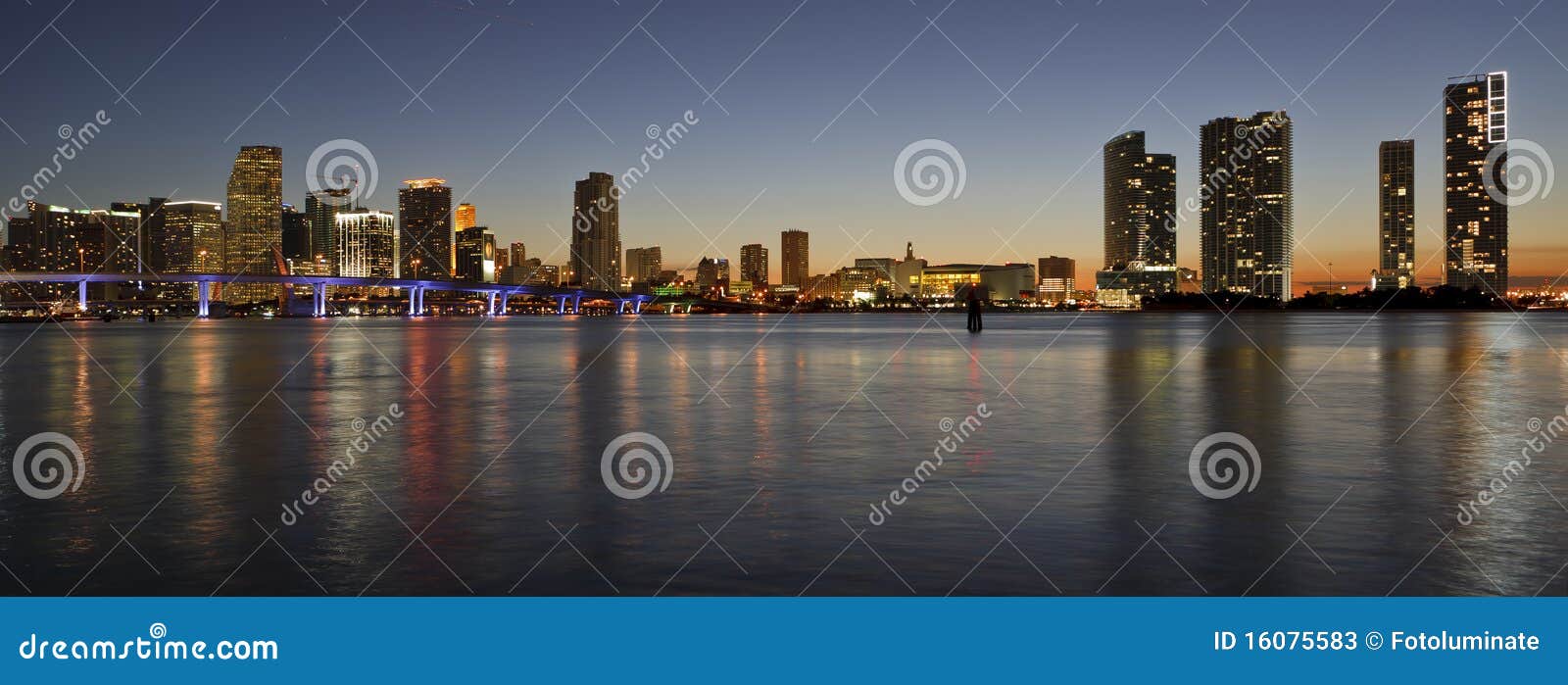 Miami Skyline Panorama stock image. Image of lights, panorama - 16075583