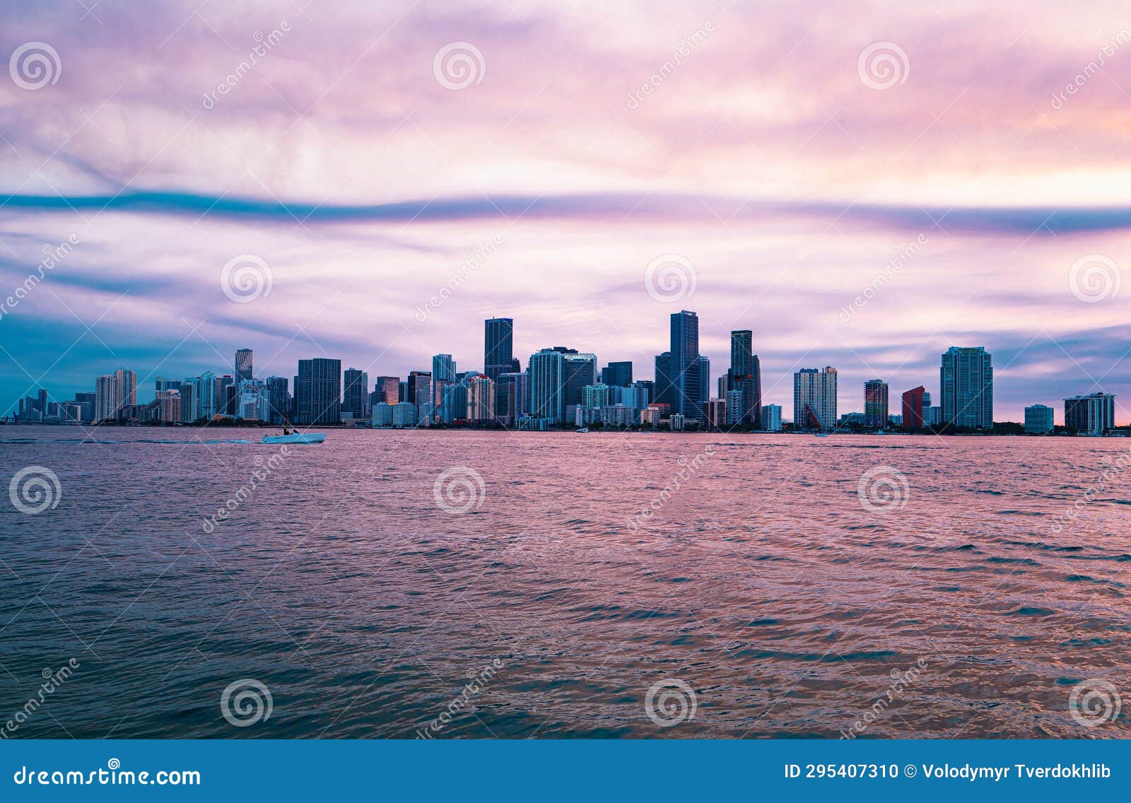 Miami Skyline. Panoramic View of Miami at Sunset, Night Downtown. Stock ...