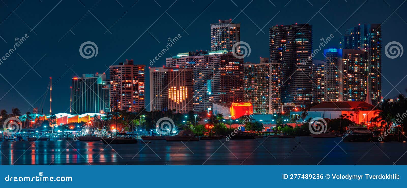 Miami Skyline. Miami Skyscrapers at the Night, South Beach. Editorial ...