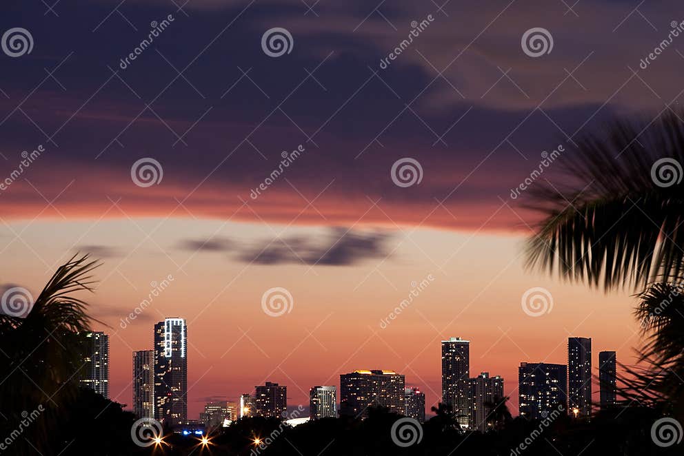 Miami Skyline at Sunset stock photo. Image of biscayne - 11066238