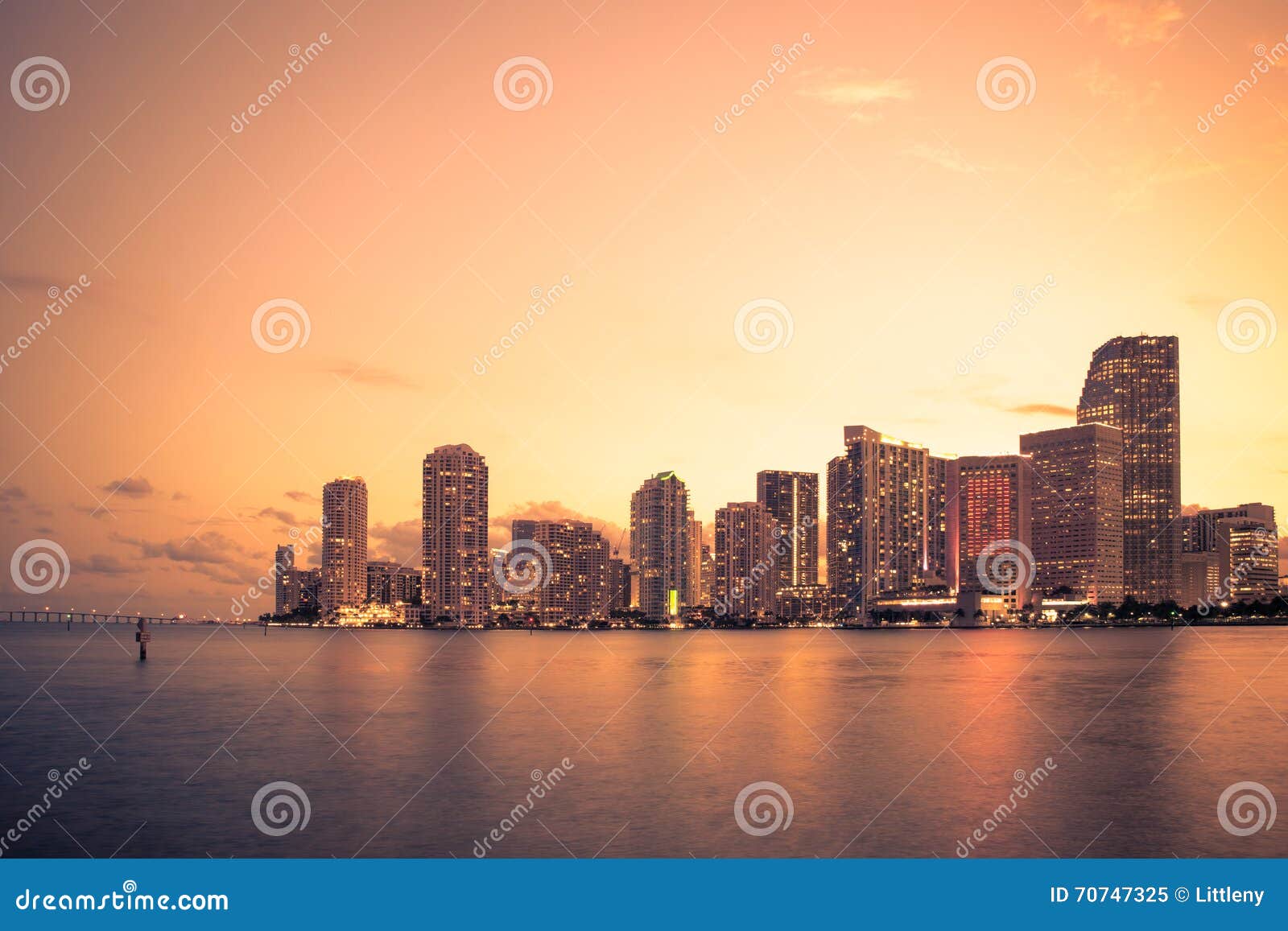 Miami Skyline Sunset stock image. Image of skyline, exterior - 70747325