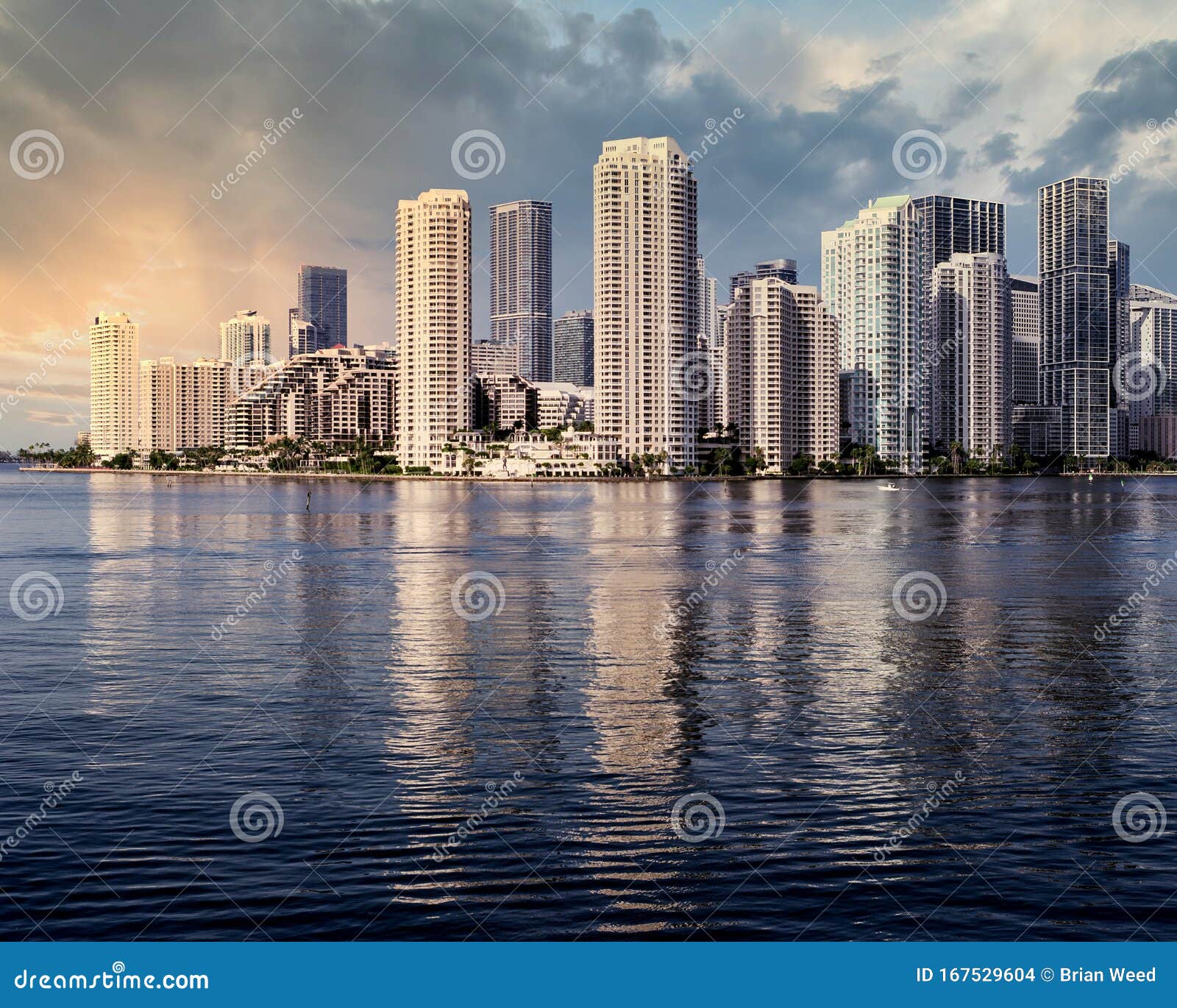 Miami Skyline at Sunset Viewed from Over the Ocean Stock Photo - Image ...