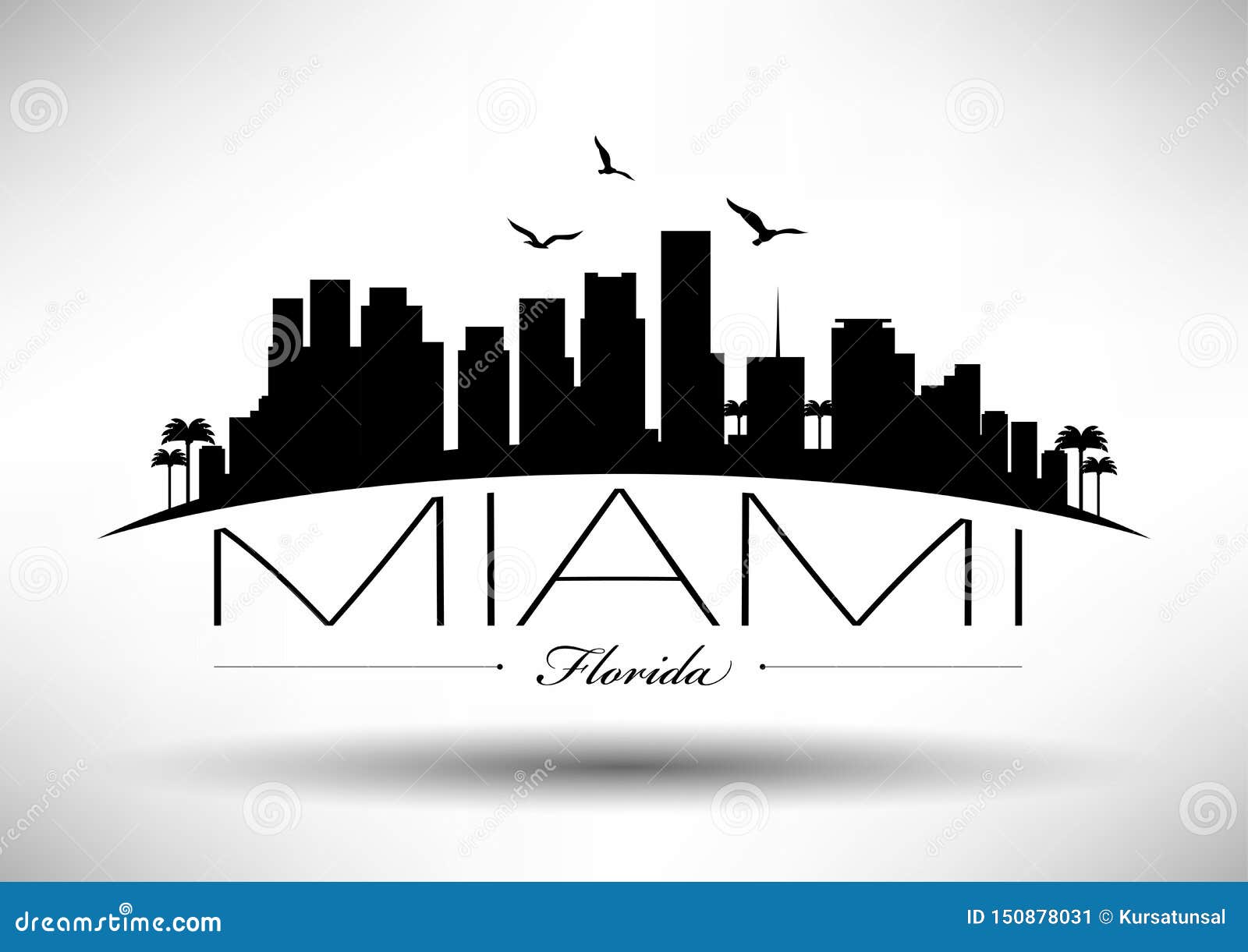 Miami Skyline with Typography Design Stock Illustration - Illustration ...