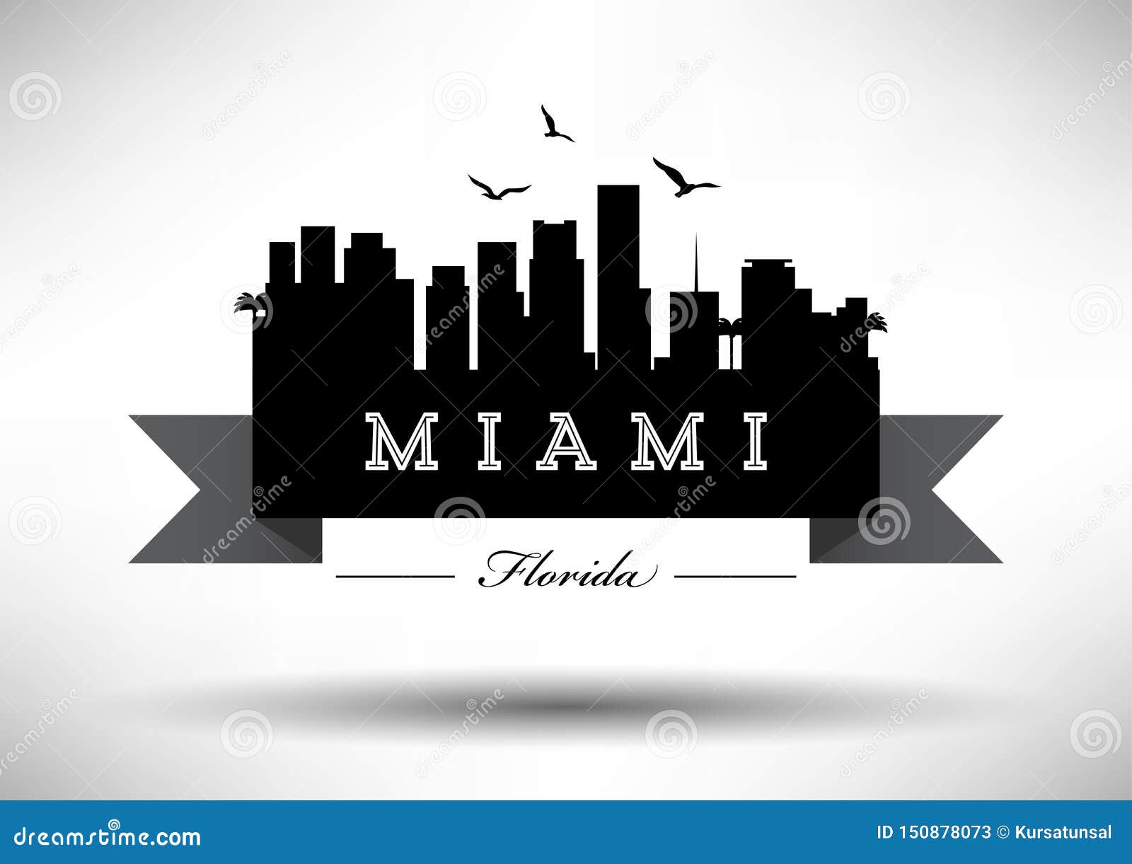 Miami Skyline with Typography Design Stock Vector - Illustration of ...