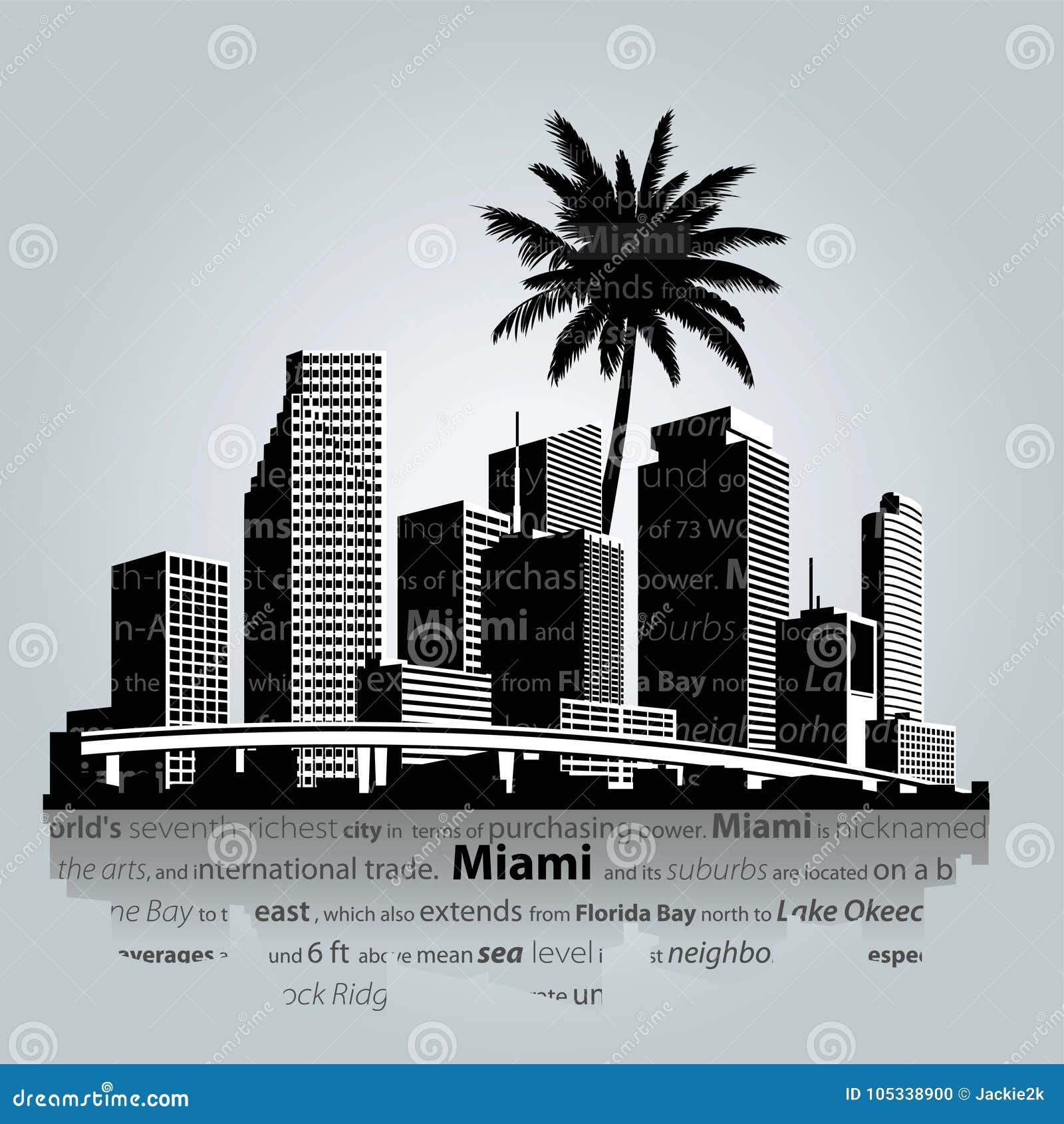 Miami Skyline. Vector Illustration Stock Vector - Illustration of ...