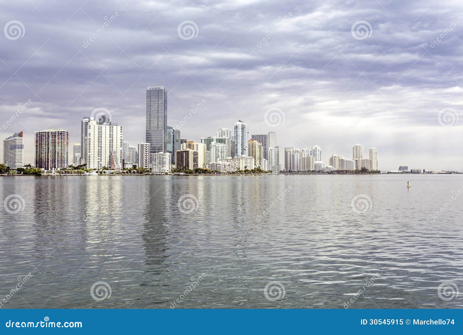 Miami Skyline View from Biscayne Bay Stock Image - Image of blue ...