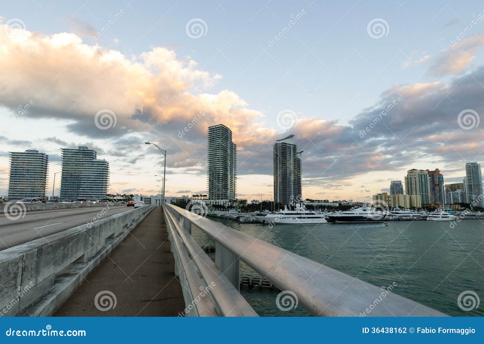 Miami skyline stock photo. Image of bridge, ocean, street - 36438162