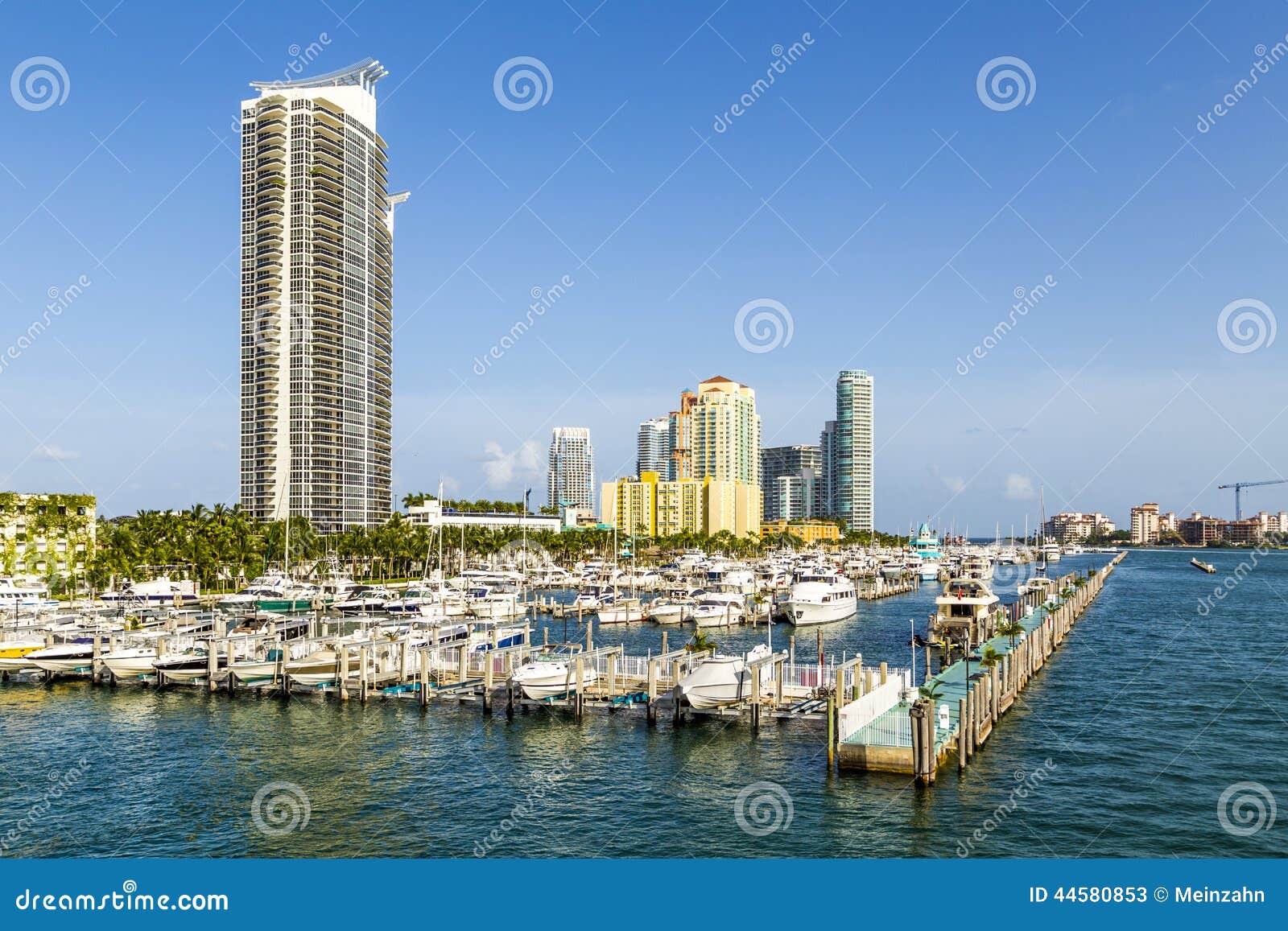 Miami South Beach Marina with Skyline Stock Image - Image of cost, blue ...