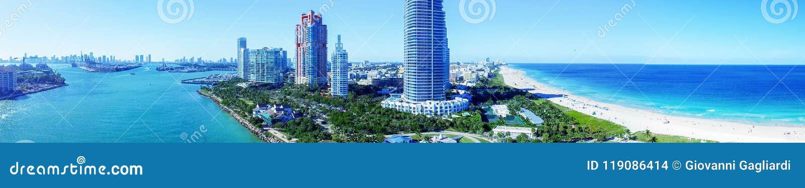 Miami South Pointe - Sunset Aerial Panorama Stock Photo - Image of ...
