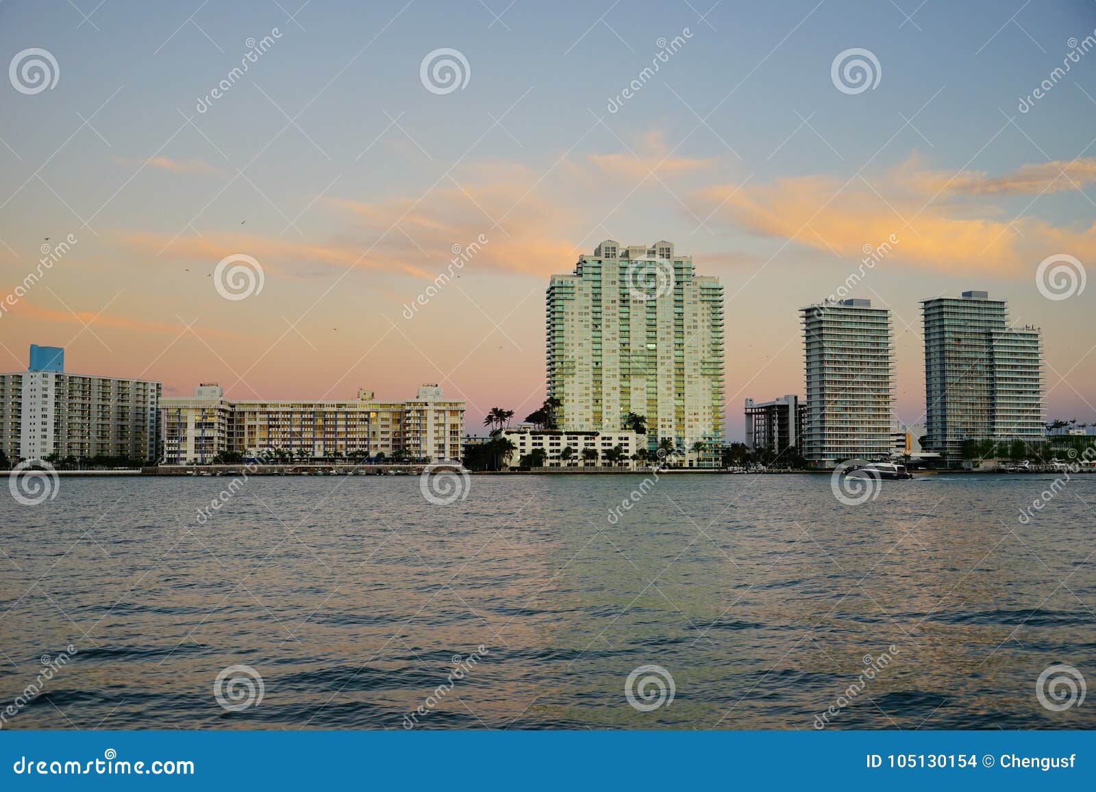 Miami sun set stock photo. Image of estate, beach, cityscape - 105130154