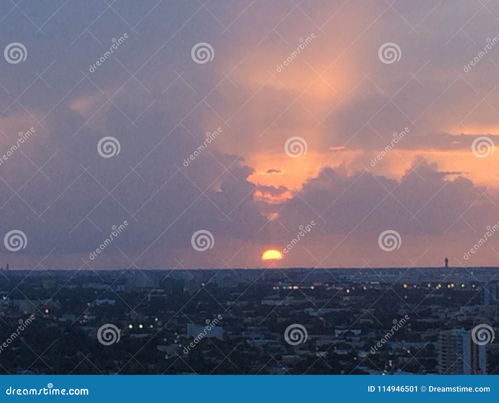 Miami sunset stock image. Image of sunset, downtown - 114946501
