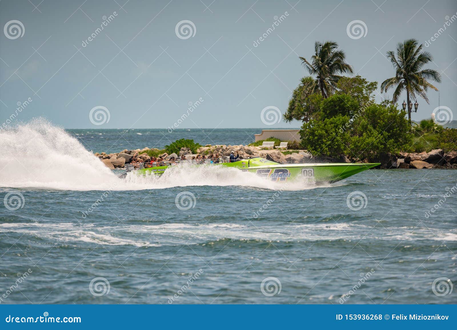 Miami Thriller Speedboat Ride Going Fast Stock Photo - Image of ...