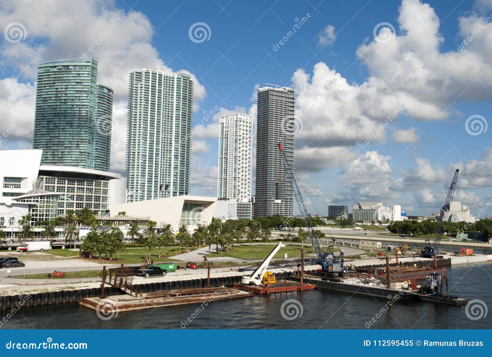 Miami Waterfront Construction Stock Image - Image of water, skyscraper ...