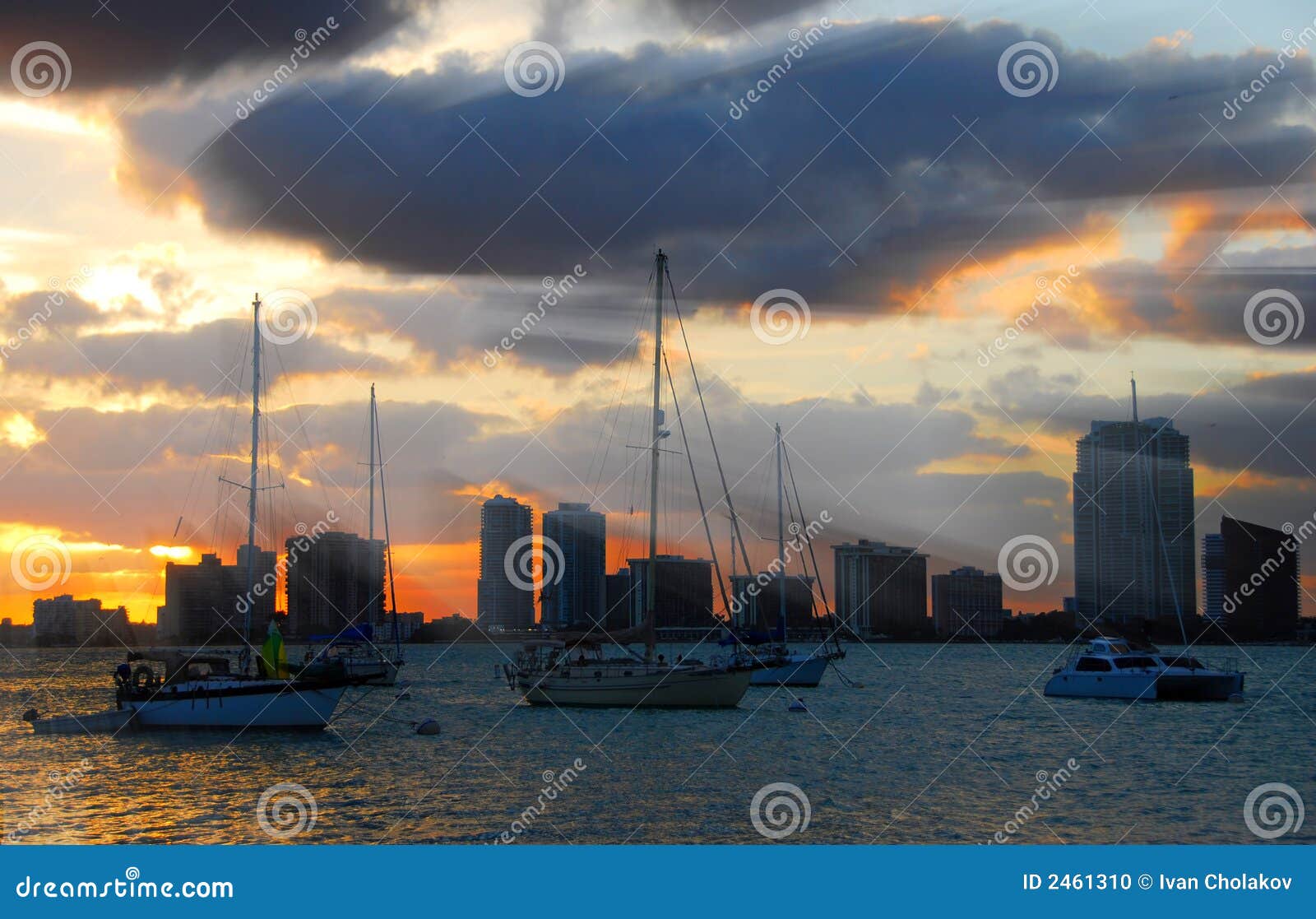 Miami waterfront by sunset stock photo. Image of twilight - 2461310