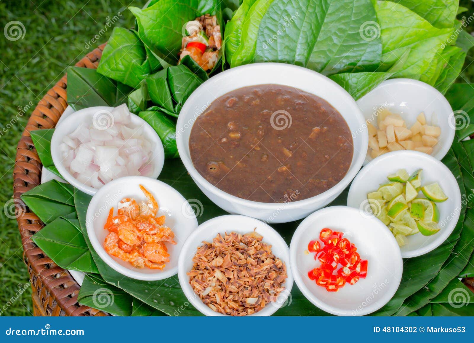 Miang Kham,A Royal Leaf Wrap Appetizer Consist Of Shallot, Ginger ...