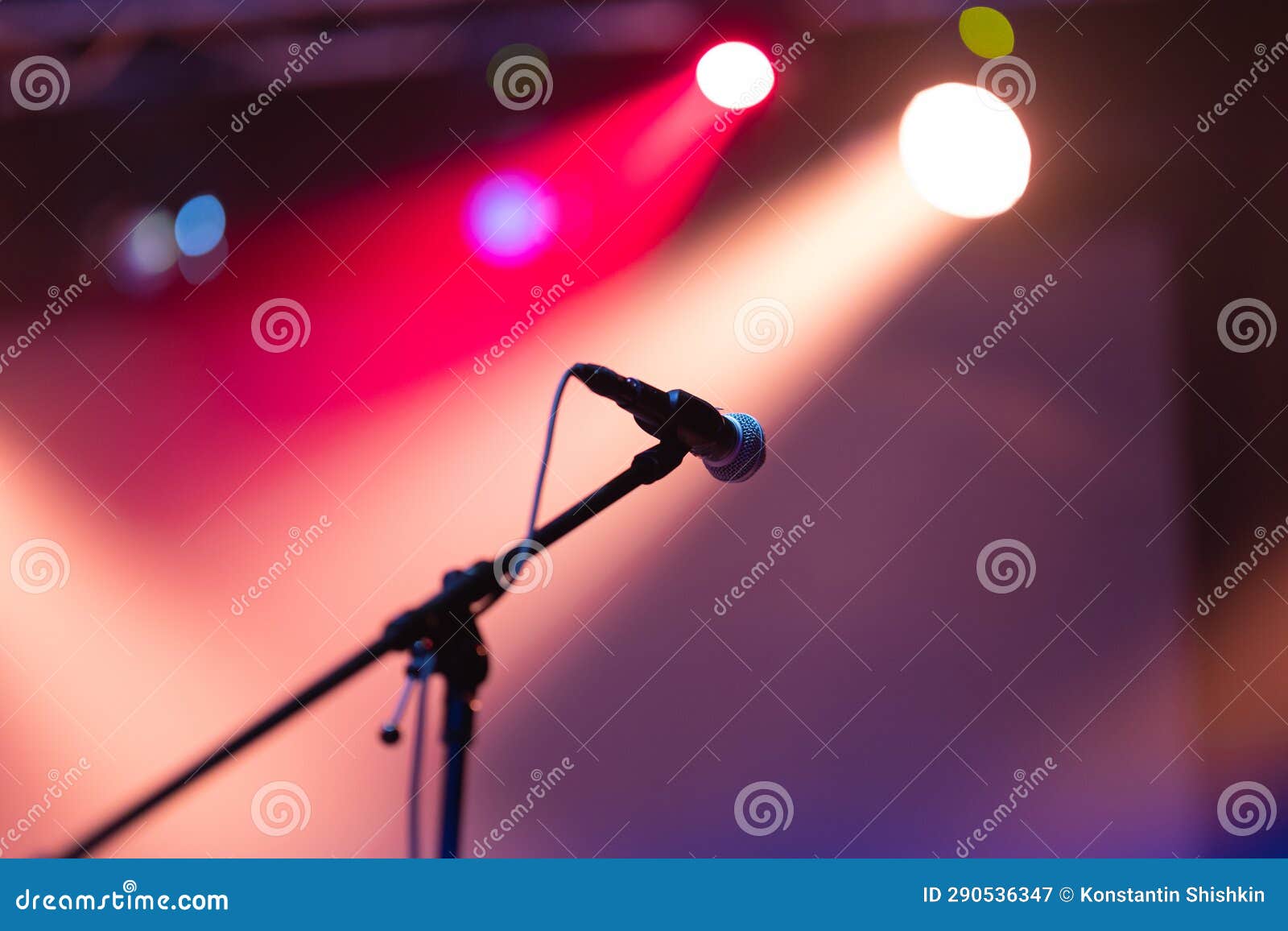 A Mic on the Stage in Spot Lights Stock Image - Image of musician ...