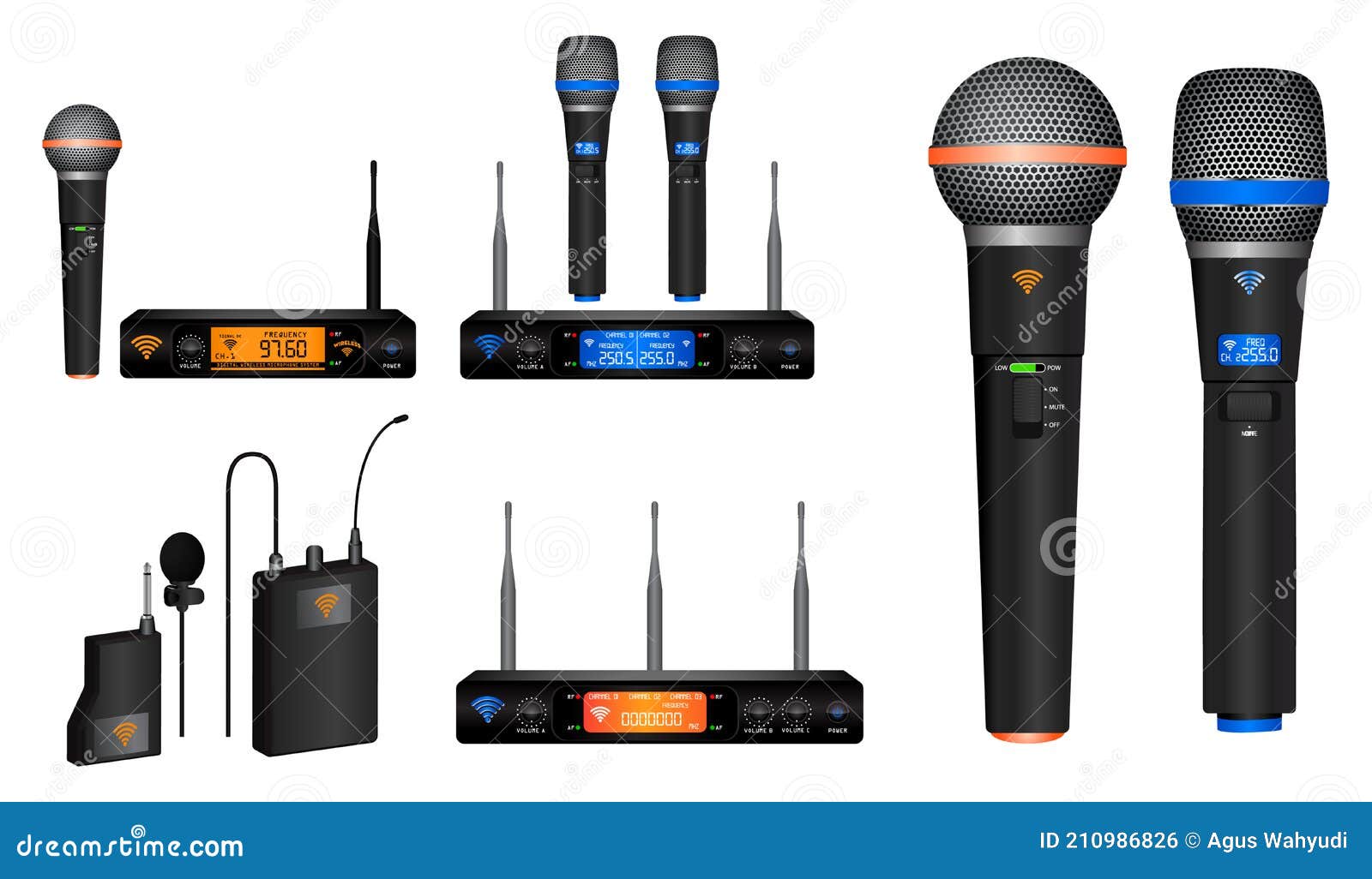 Set Of Realistic Wireless Microphone Or Microphone Transmitter Receiver ...
