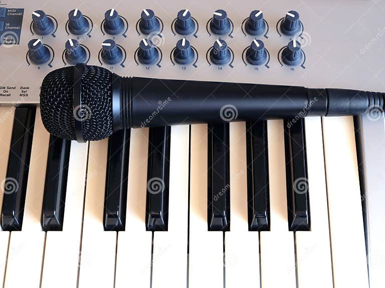 Mic and Synth Keys Front Side View Closeup Stock Image - Image of hobby ...